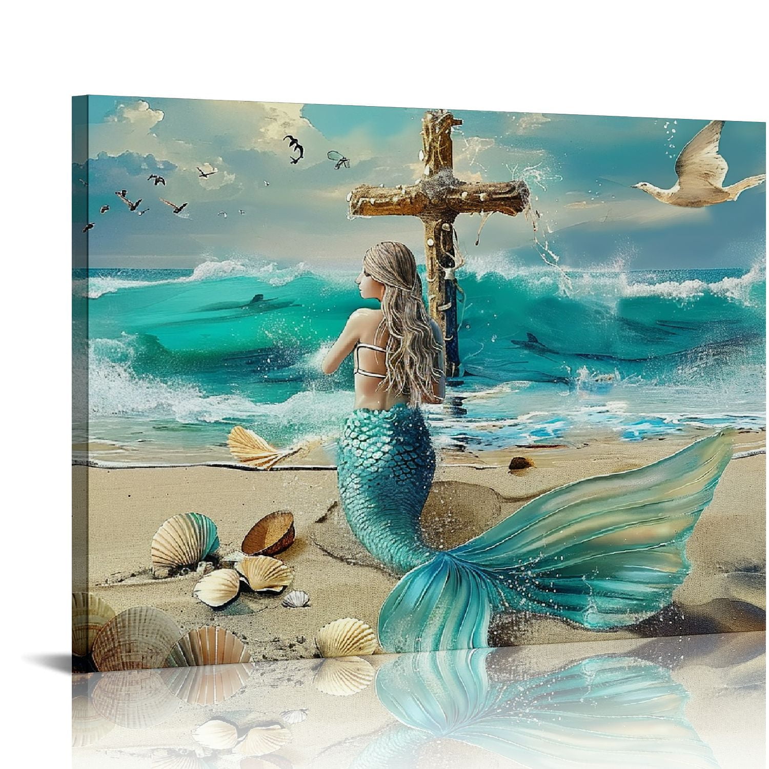MLJA Mermaid Wall Art For Bathroom on the Beach Canvas Wall Decor ...