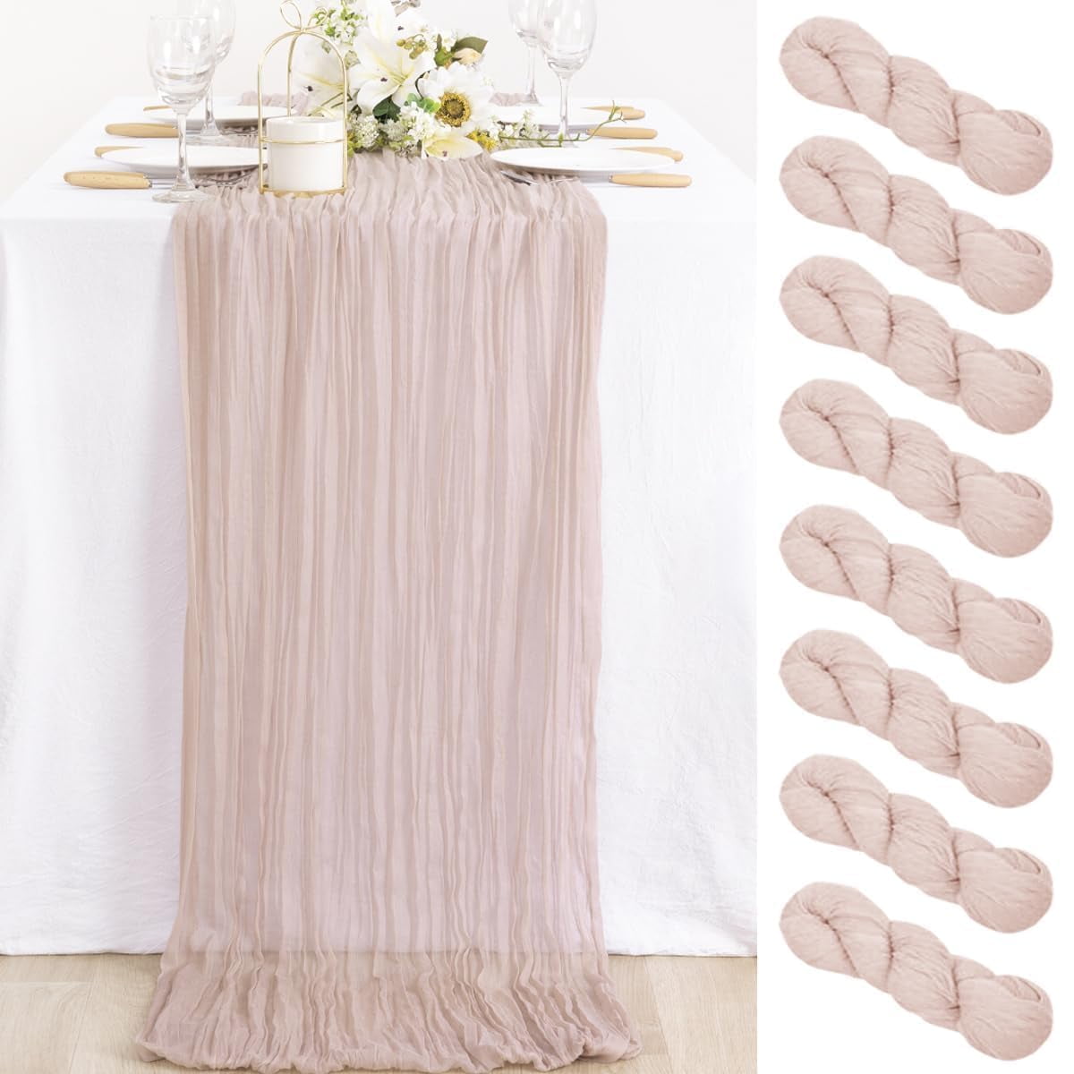 MLMC 8 Pack Pink Table Runner Cheesecloth Table Runner 10ft Rustic ...