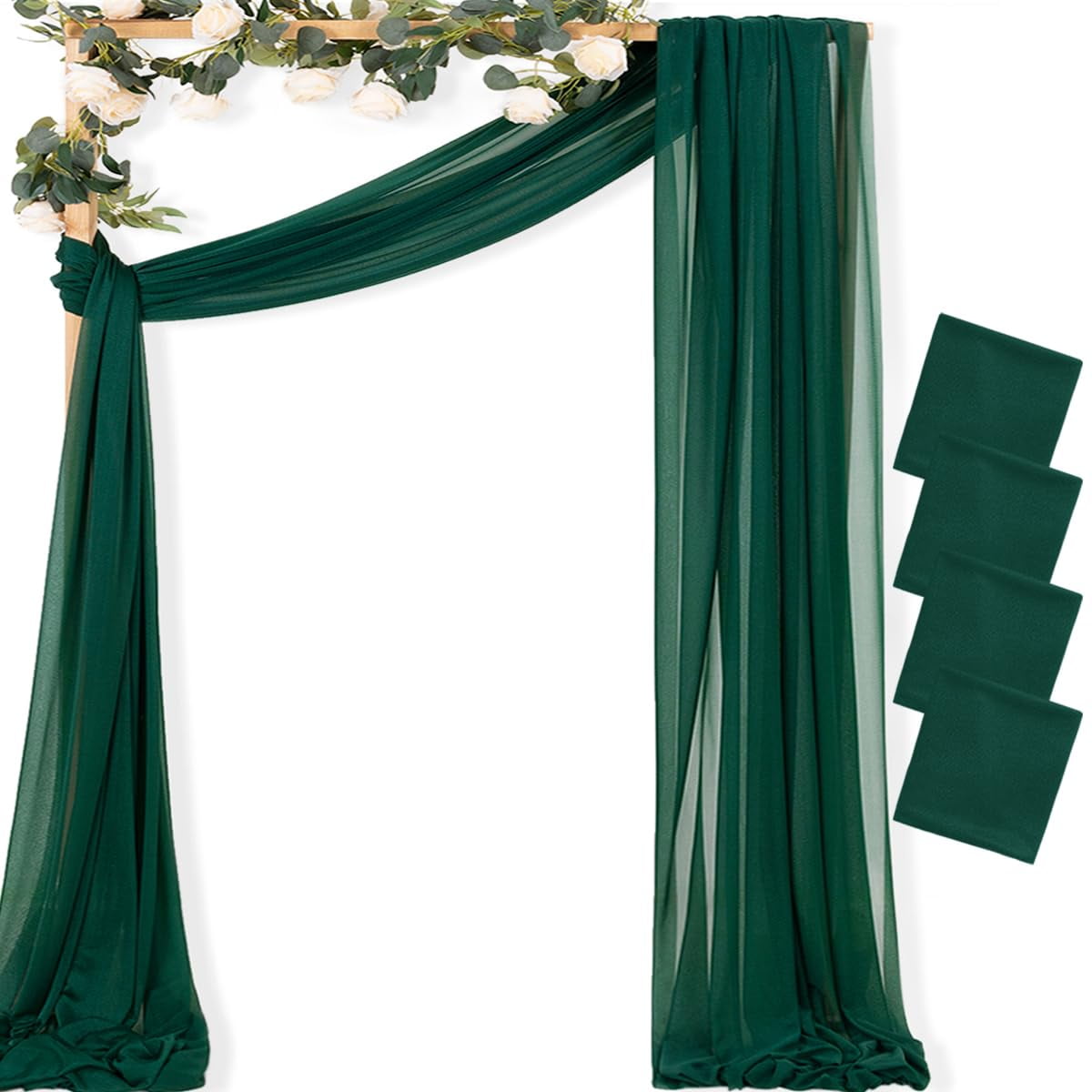 MLMC Emerald Green Wedding Arch Draping Fabric 4 Panels 29" x 20 FT Extra Long Gauze Drapes ...