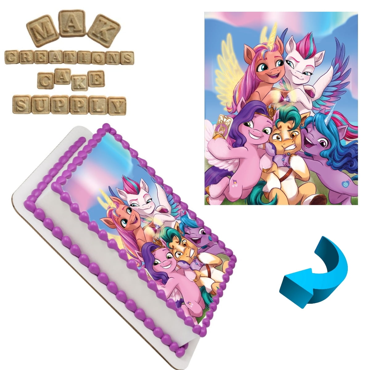 MLP New Generation 3 1/4 Sheet Cake topper - Can also be used on a 1/2 ...