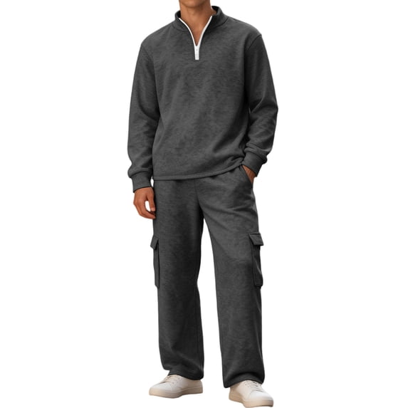 MLQIDK 2 Piece Set Mens Track Suits Fleece Zip up Hoodie and Cargo ...