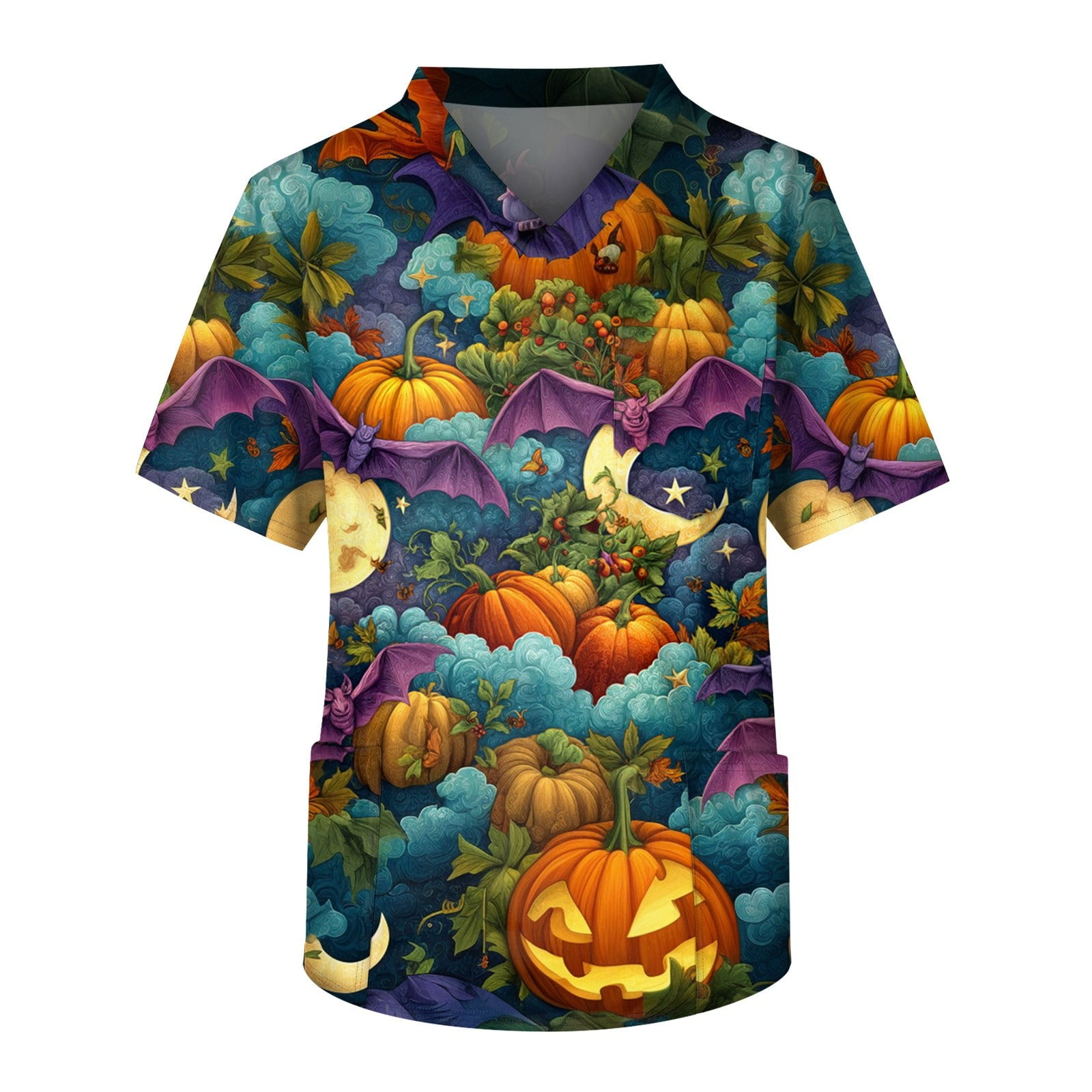 MLQIDK Big and Tall Scrubs for Men Stretch Short Sleeve Pumpkin Ghost ...