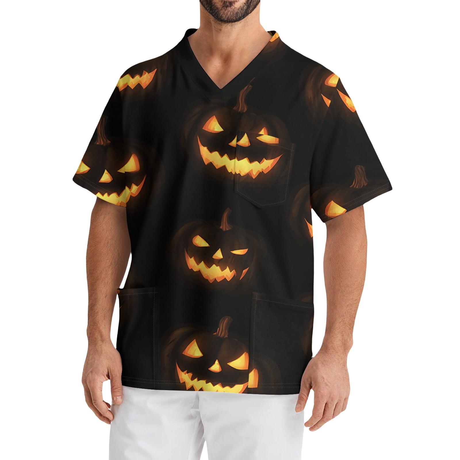 MLQIDK Big and Tall Scrubs for Men Stretch Funny Nurse Uniform Shirts ...