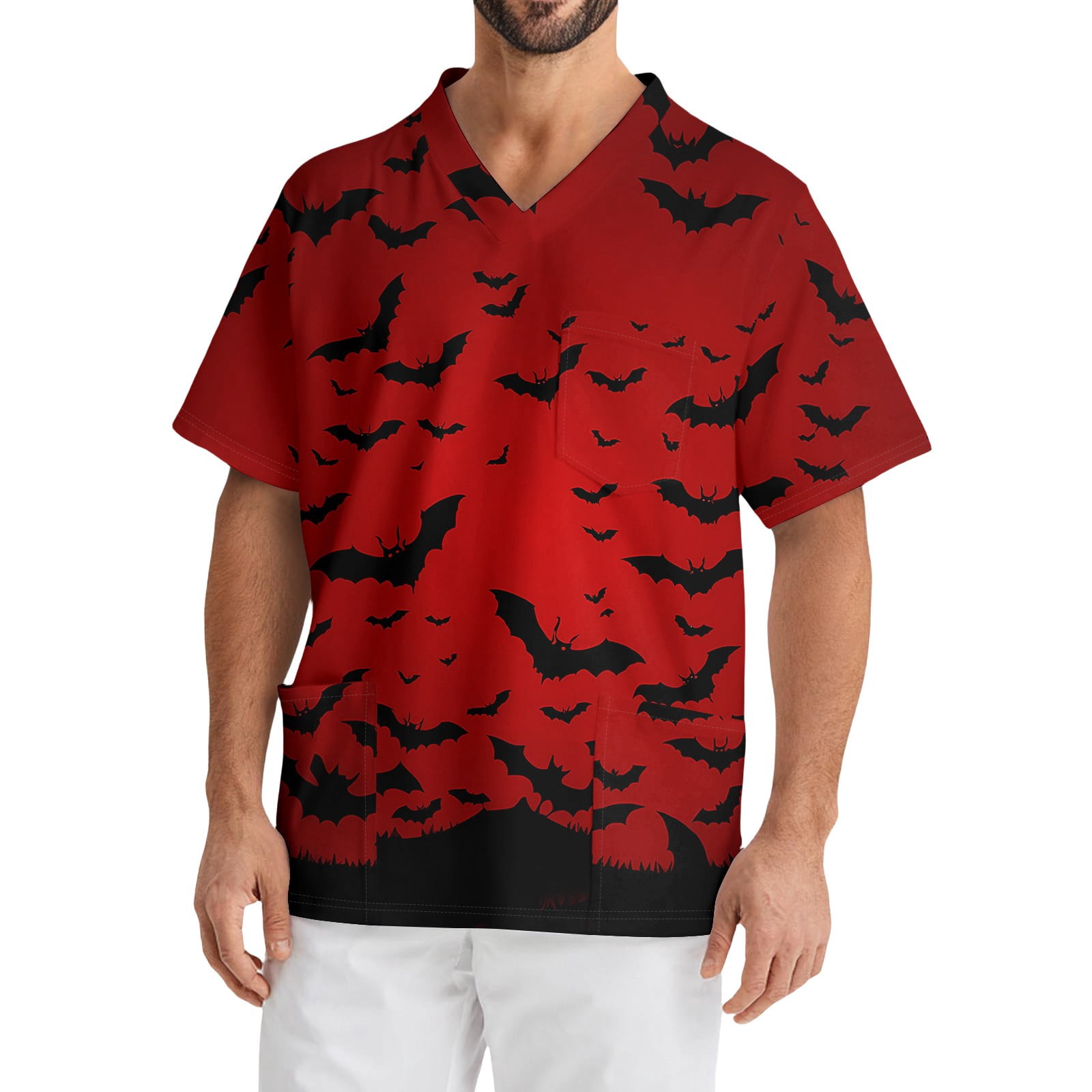 MLQIDK Big and Tall Scrubs for Men Stretch Funny Nurse Uniform Shirts V ...
