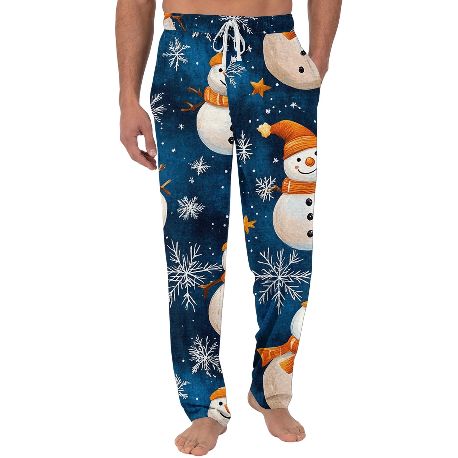 MLQIDK Christmas Pajamas Mens Wide Leg Casual Comfy Xmas Tree Snowflake ...