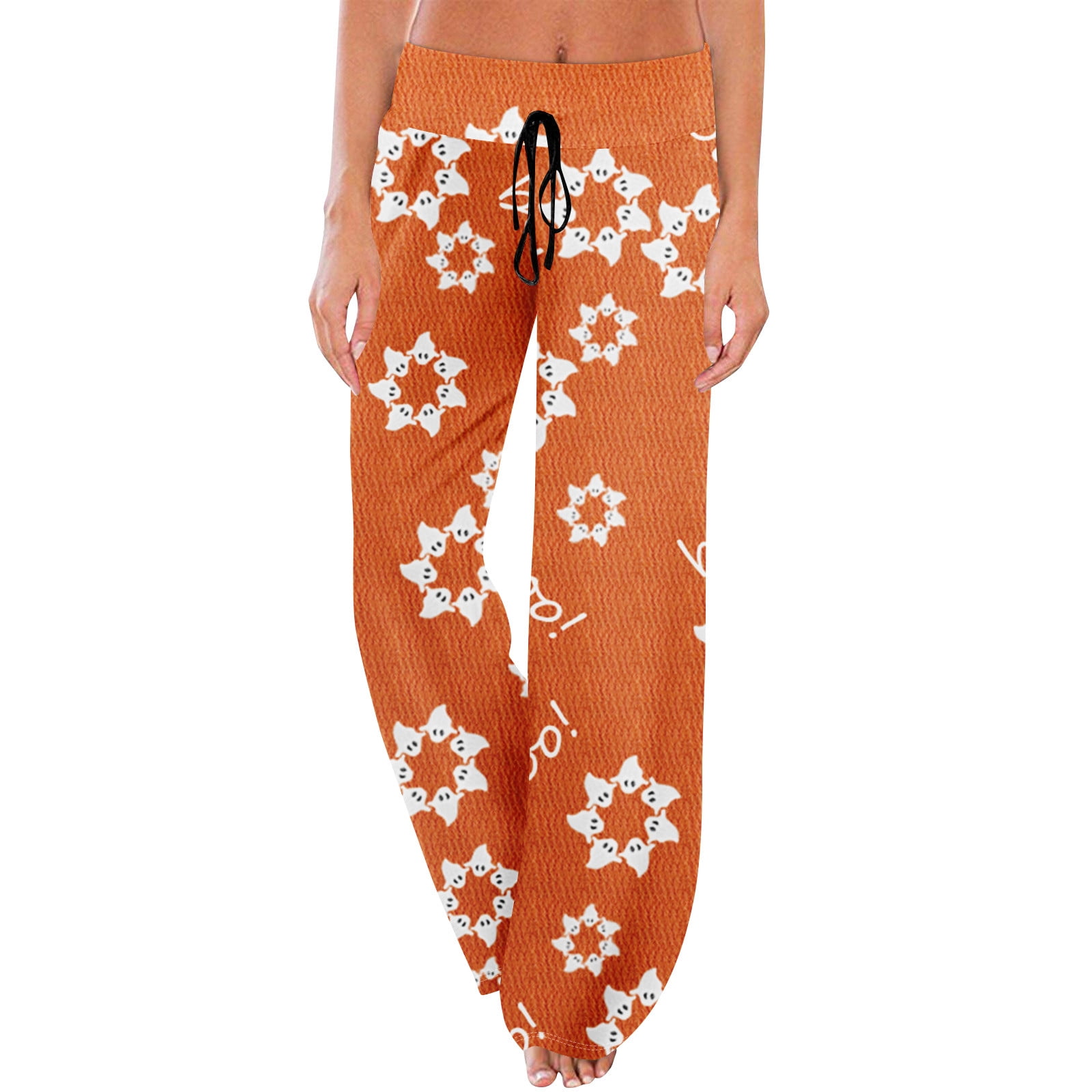 MLQIDK Fall Pajamas Women Elastic Waist Pumpkin Bat Ghost Print Fall ...