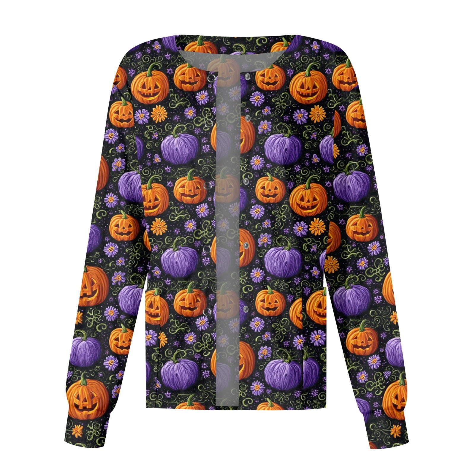 MLQIDK Halloween Nurse Jackets for Women Scrub Long Sleeve Pumpkin ...