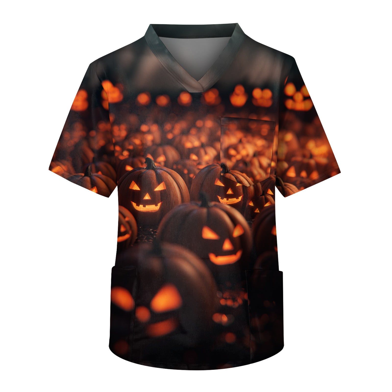 MLQIDK Halloween Print Scrubs for Men Short Sleeve Halloween Printed ...