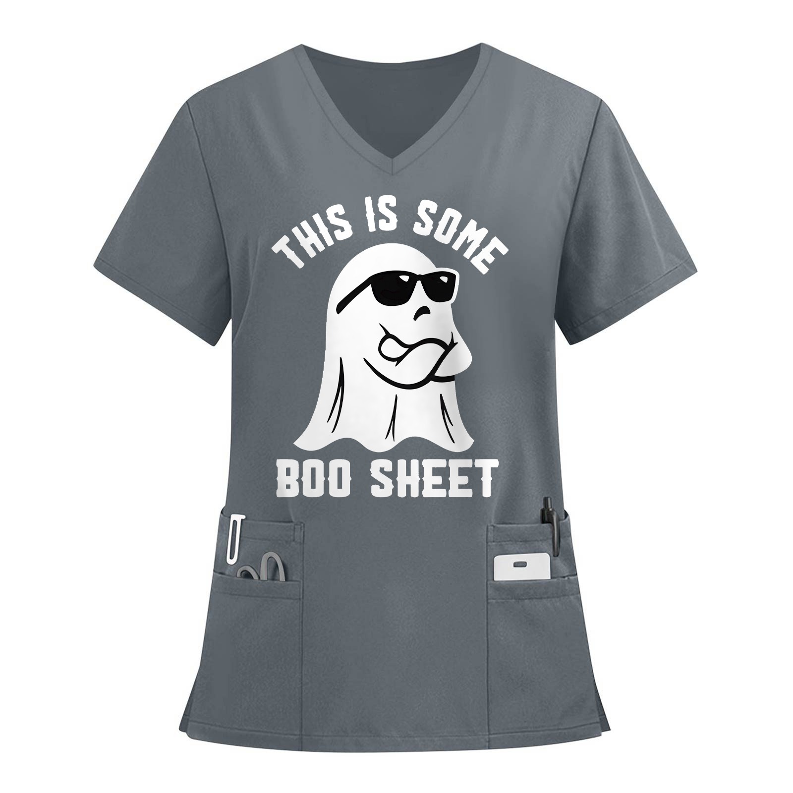 MLQIDK Halloween Print Scrubs for Women Nurse Uniform Shirts Funny ...