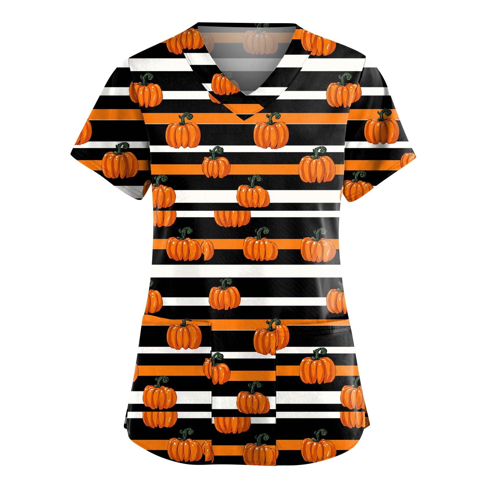 MLQIDK Halloween Print Scrubs for Women Nurse Uniform Shirts Funny Nurse Uniforms Short Sleeve V ...