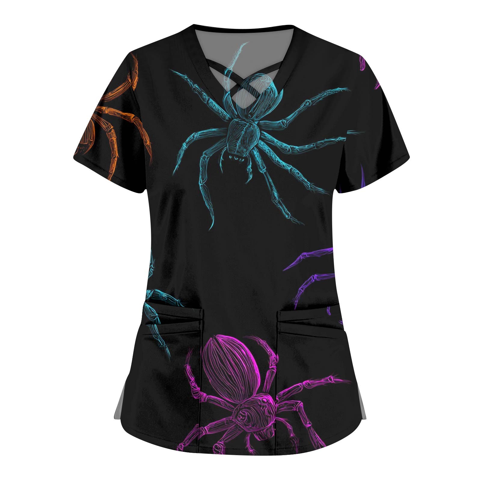 MLQIDK Halloween Print Scrubs for Women Pumpkin Ghost Bat Fun Nurse ...