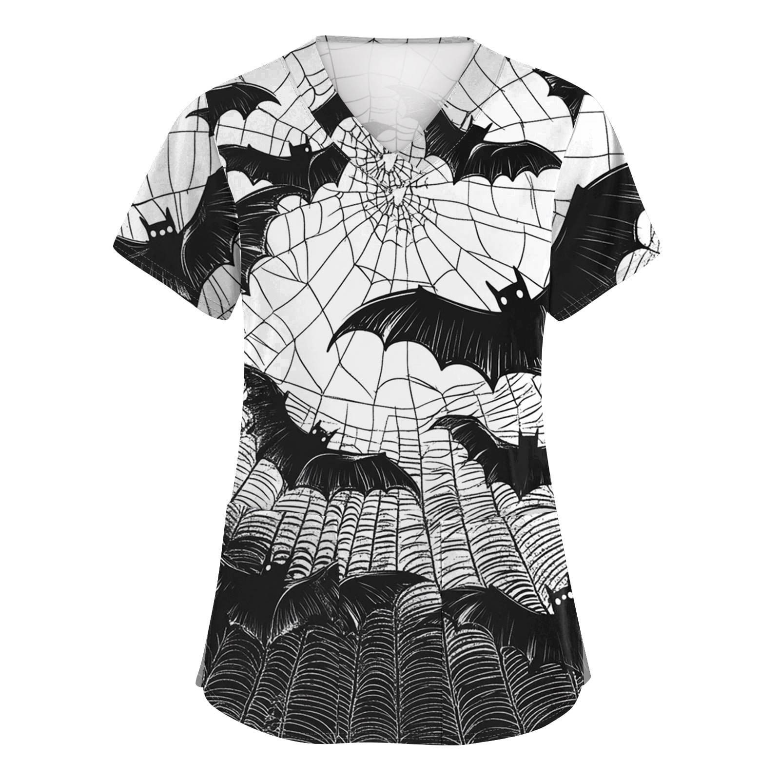 MLQIDK Halloween Print Scrubs for Women Pumpkin Ghost Bat Fun Nurse ...