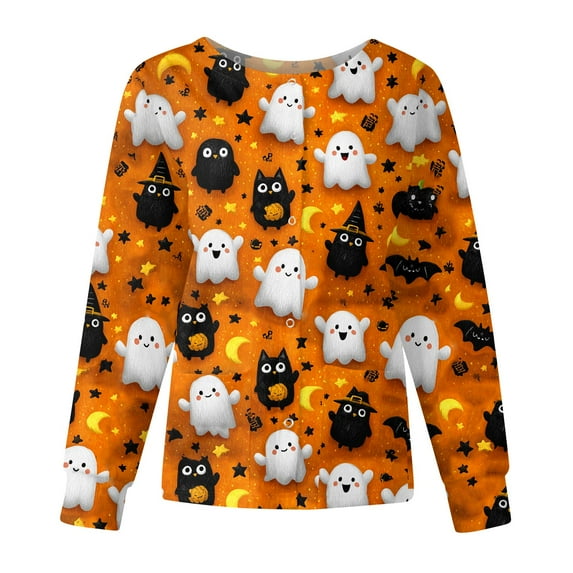 MLQIDK Halloween Scrub Jackets for Woman Clearance Scrubs Set Pumpkin ...