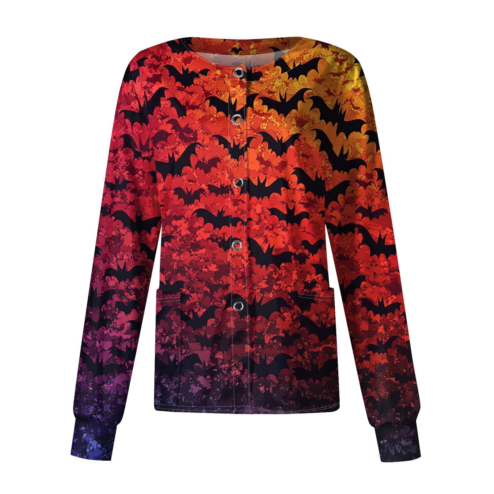 MLQIDK Halloween Scrub Jackets for Woman Long Sleeve Snap Front Warm up ...