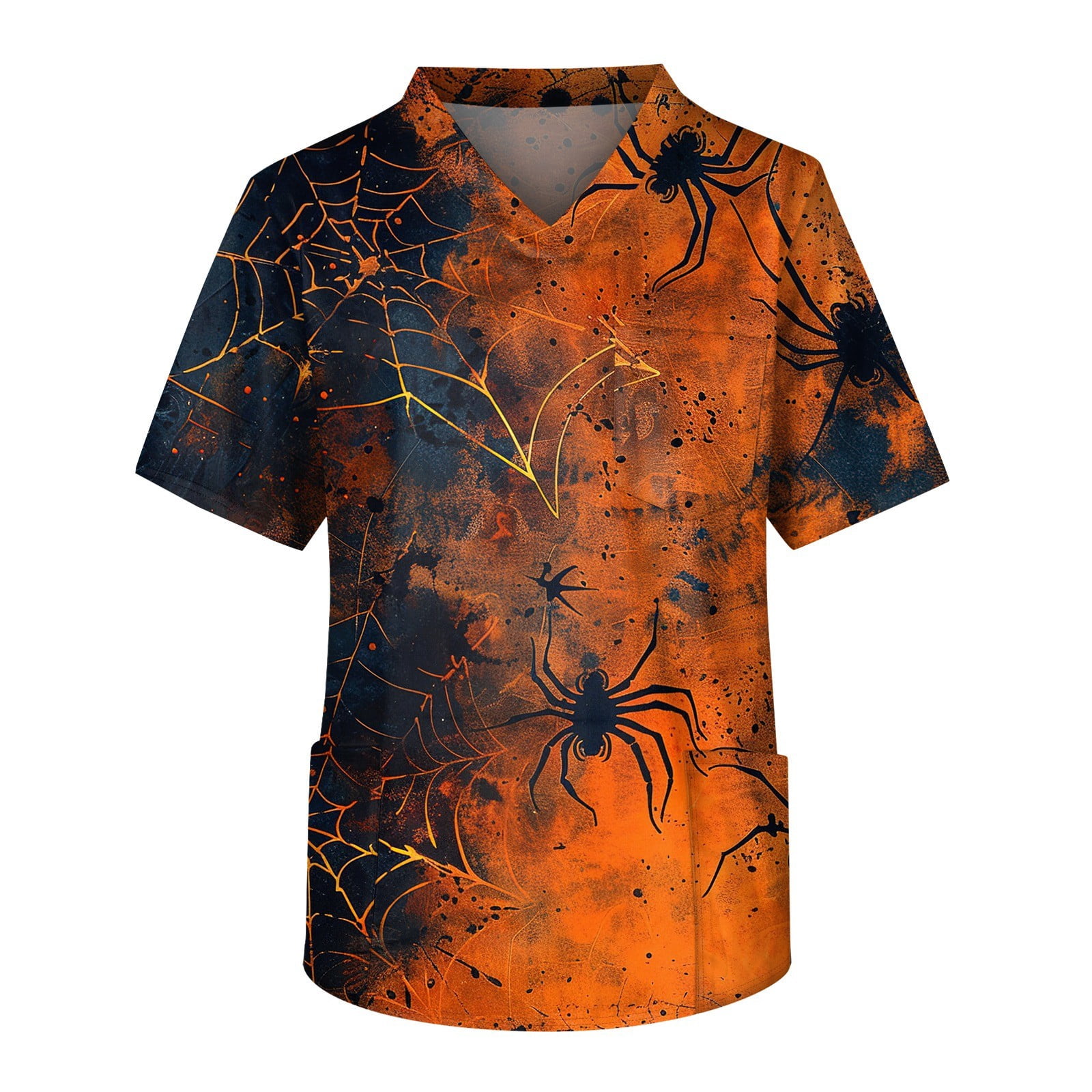 MLQIDK Halloween Scrub Tops Men Pumpkin Ghost Bat Fun Medical Scrubs ...