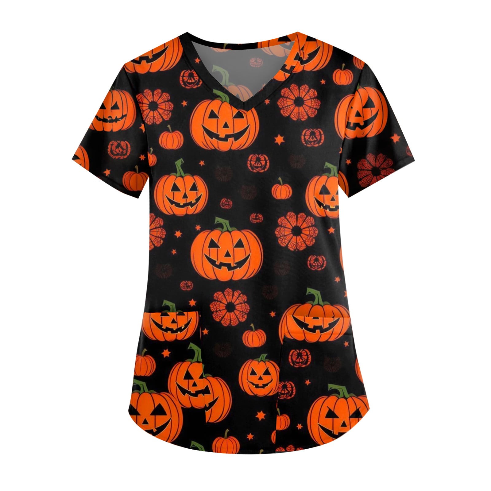 MLQIDK Halloween Scrub Tops Women Halloween Shirt Funny Medical Scrubs ...