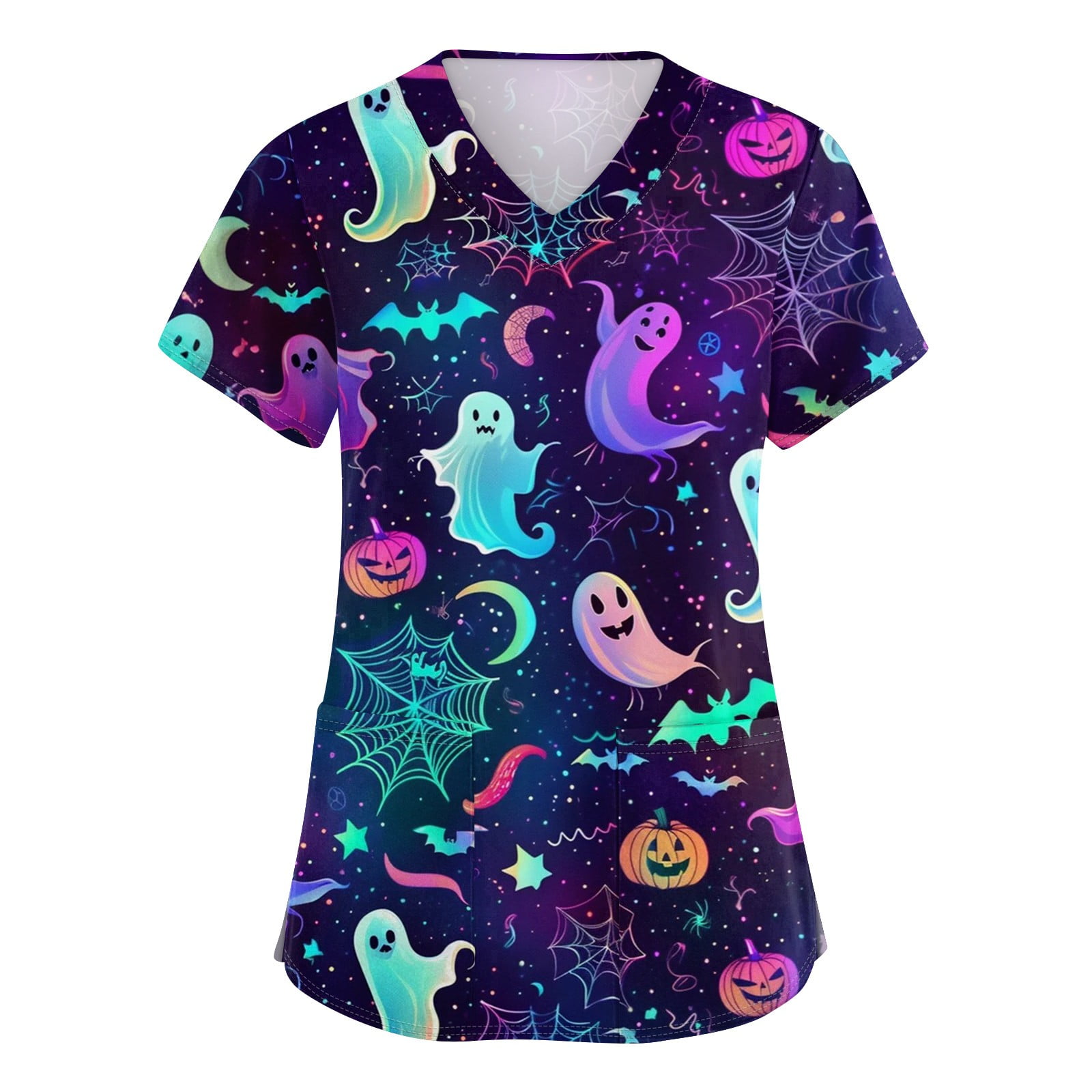 MLQIDK Halloween Scrub Tops Women Halloween Shirt Funny Medical Scrubs ...