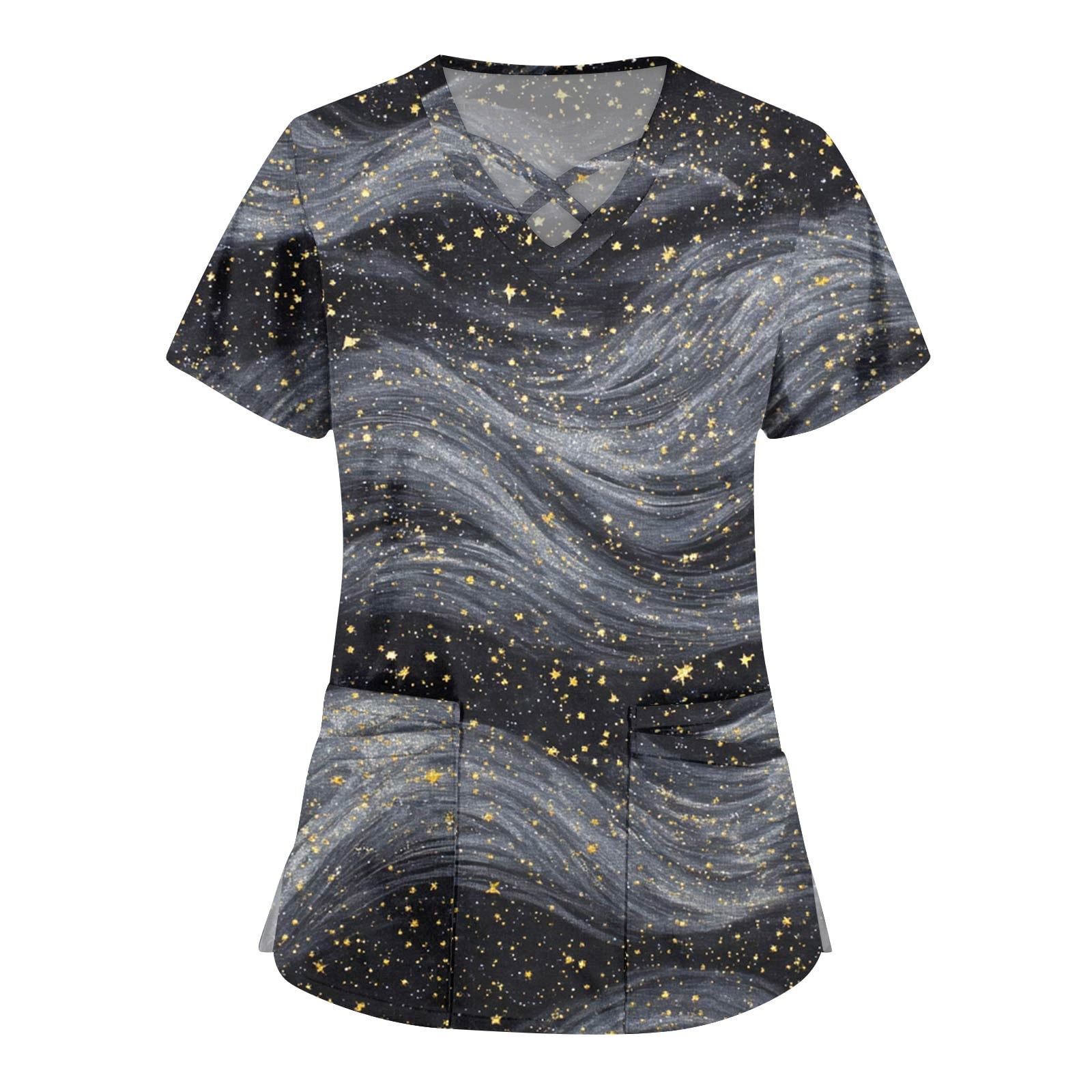 MLQIDK Halloween Scrub Tops Women Medical Scrubs Short Sleeve Halloween ...