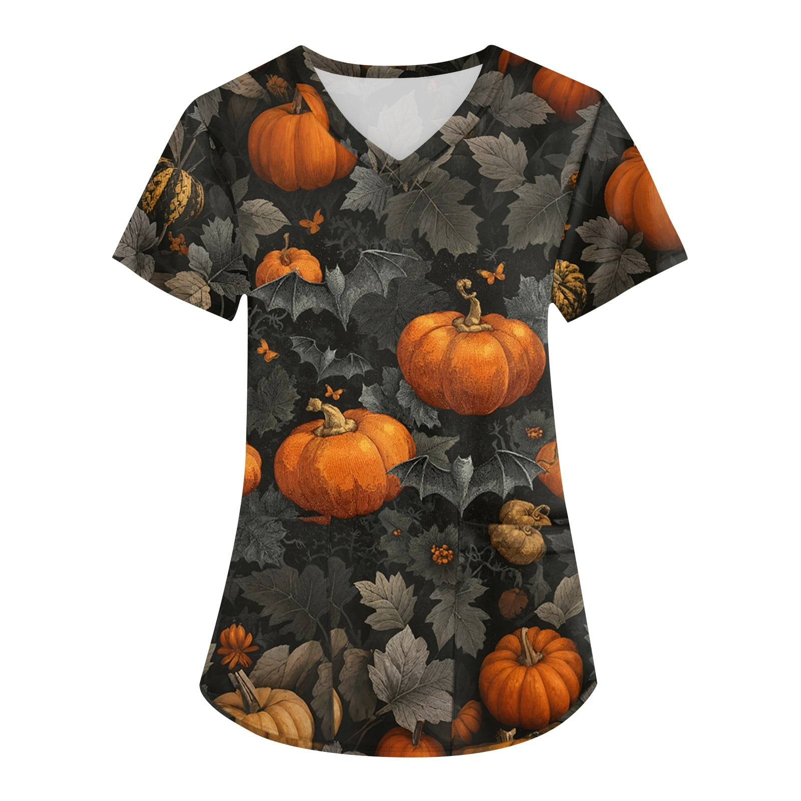 MLQIDK Halloween Scrub Tops Women Nurse Uniform Shirts Short Sleeve ...