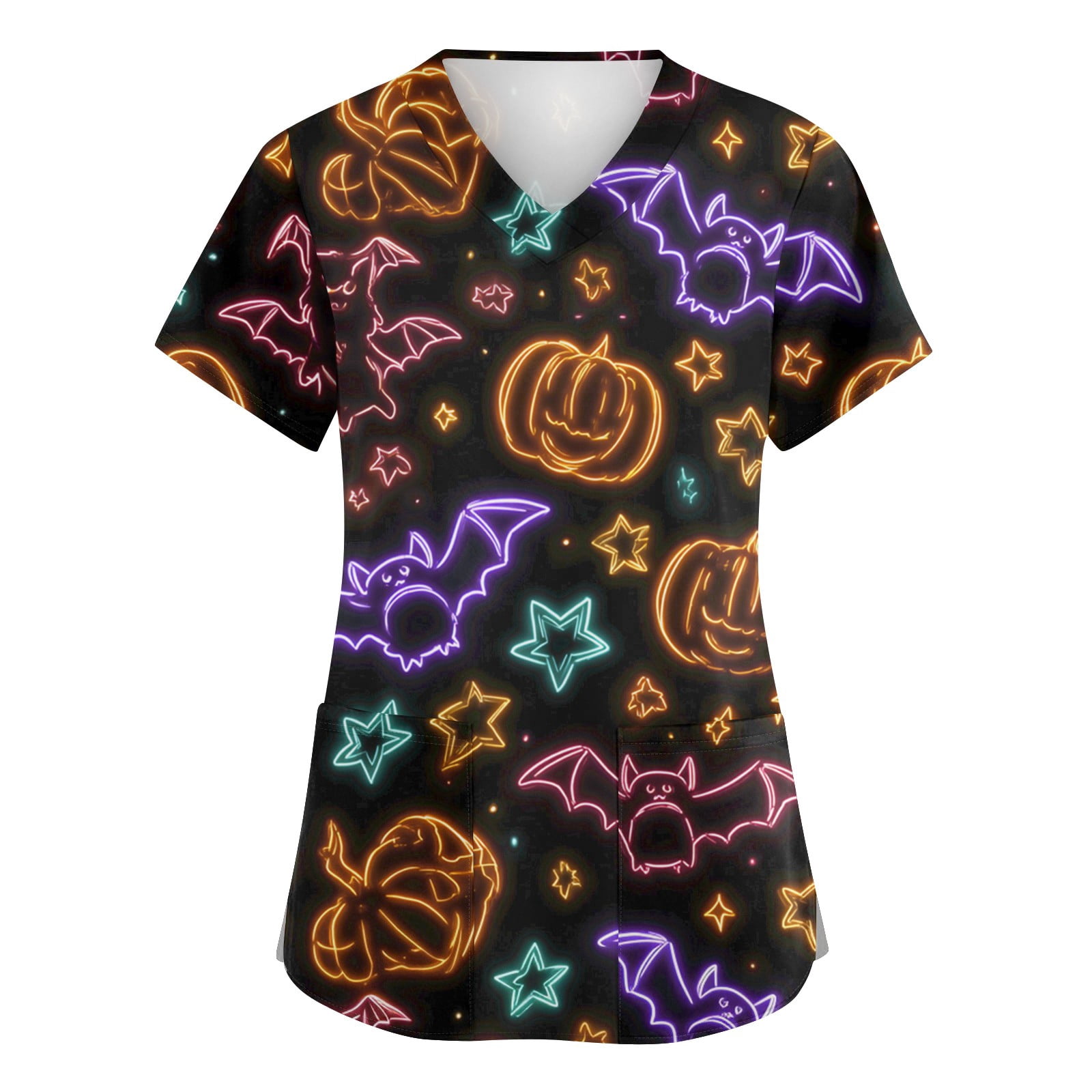 MLQIDK Halloween Scrub Tops Women Nurse Uniform Shirts Short Sleeve ...