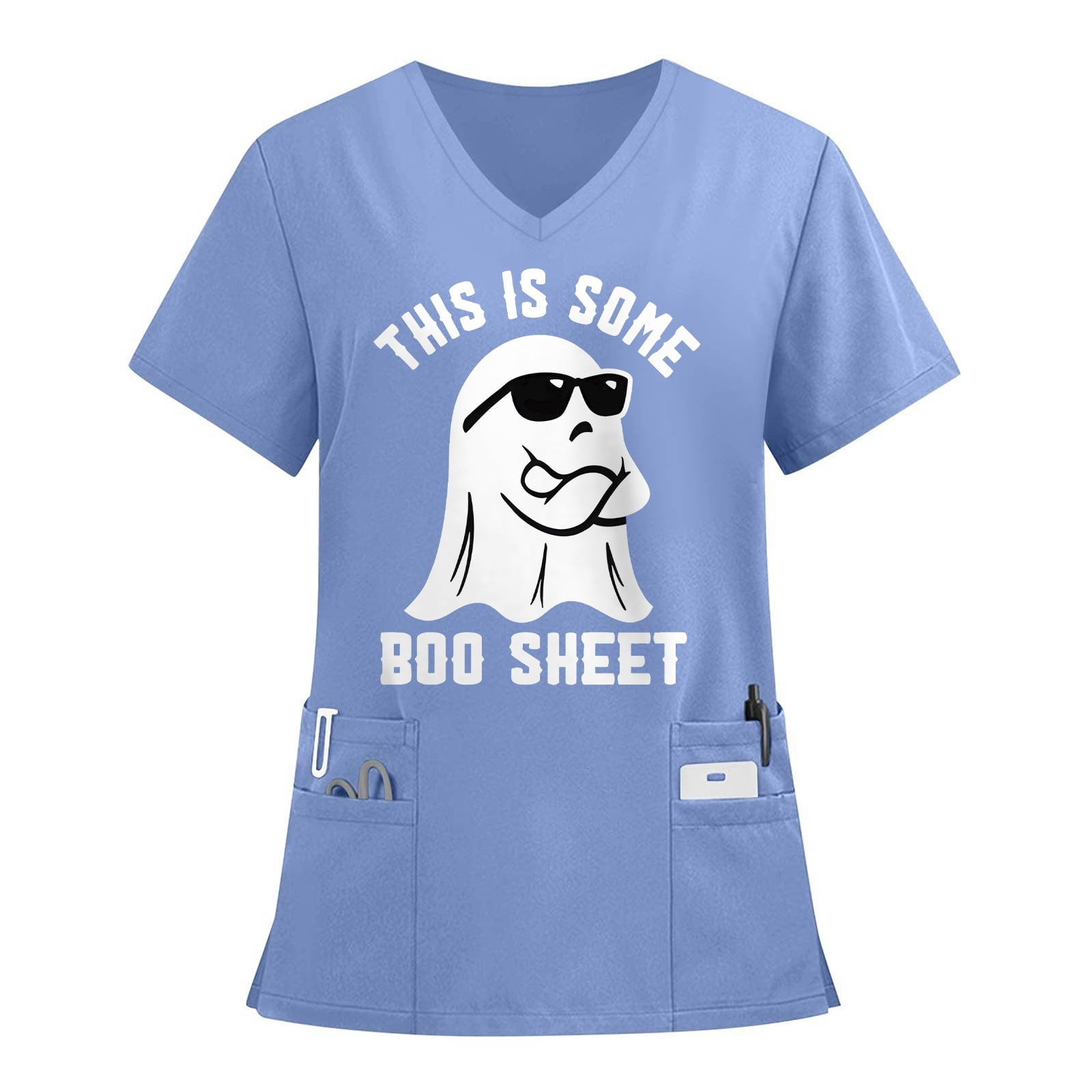 MLQIDK Halloween Scrub Tops Women Nurse Uniform Shirts Short Sleeve ...