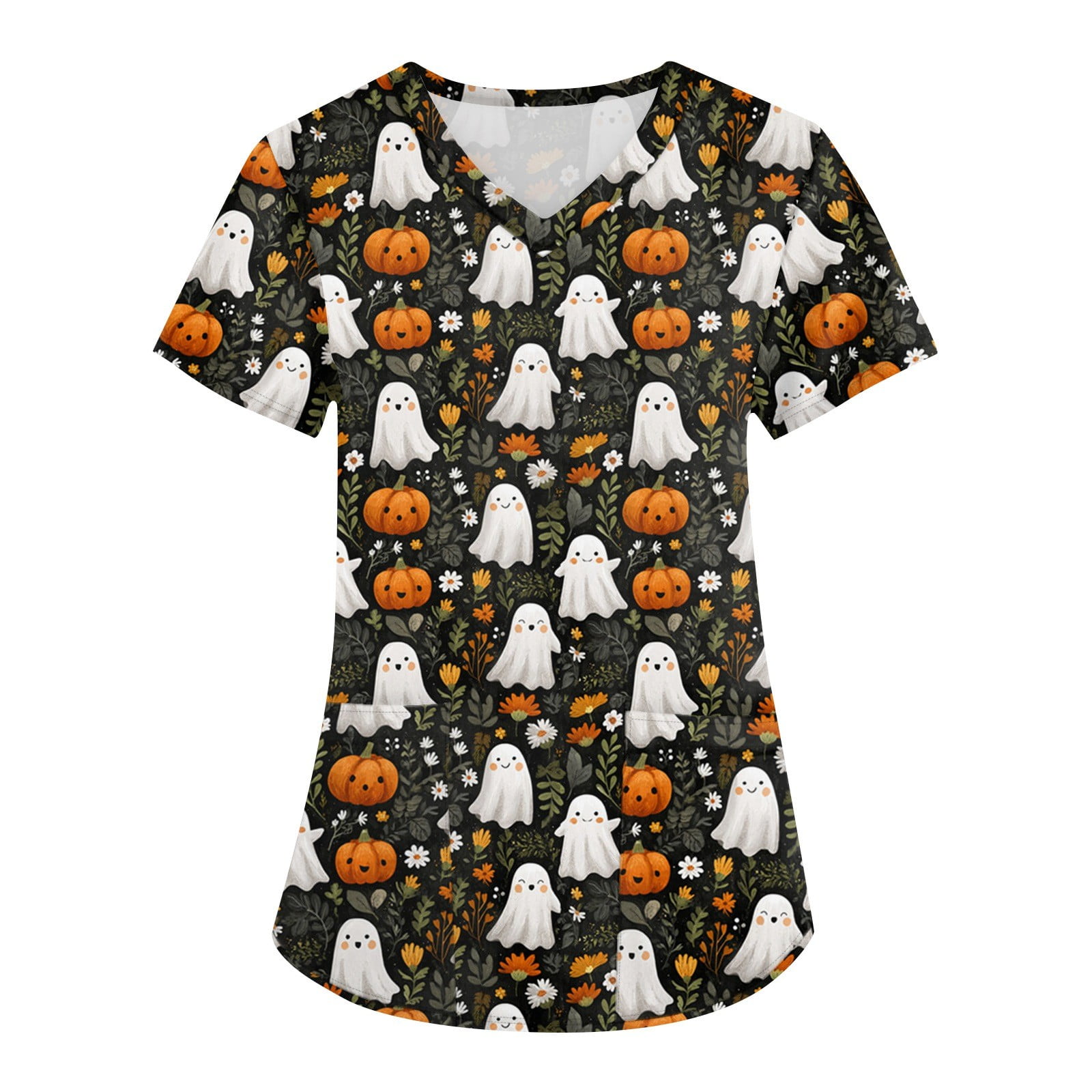 MLQIDK Halloween Scrub Tops Women Nurse Uniforms Short Sleeve Halloween ...