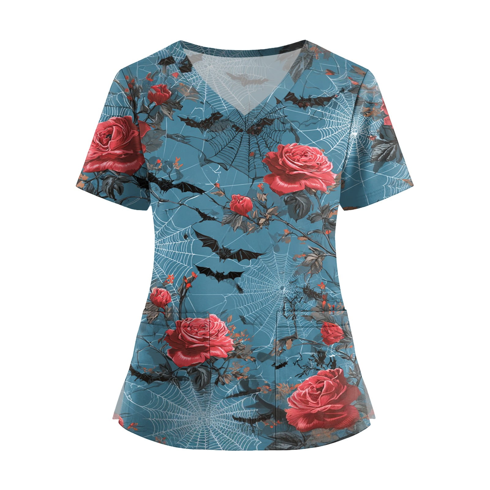 MLQIDK Halloween Scrub Tops Women Nurse Uniforms Short Sleeve Halloween ...