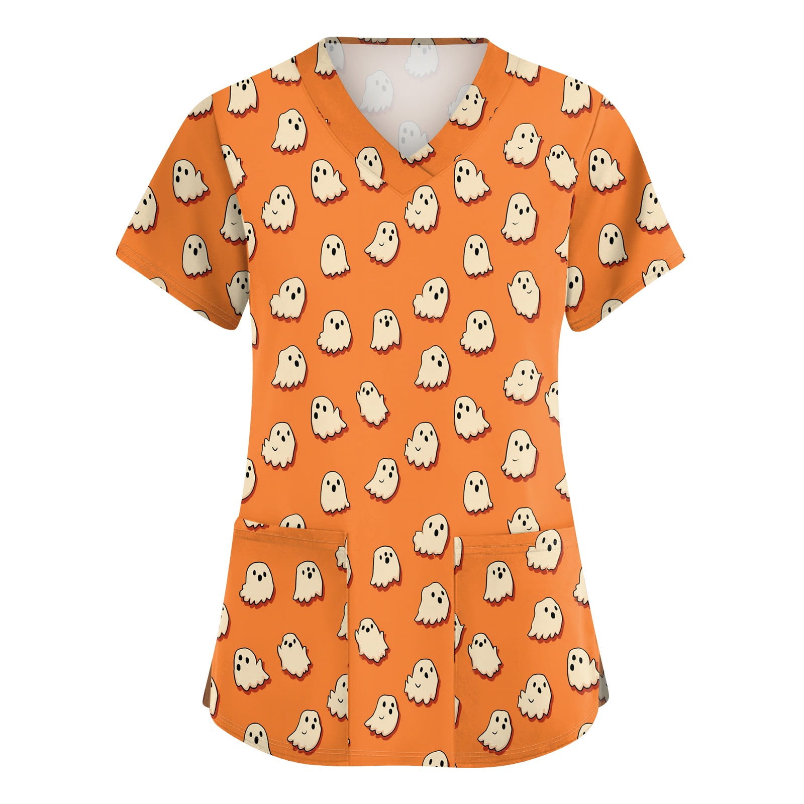 MLQIDK Halloween Scrub Tops Women Nurse Uniforms Short Sleeve Halloween ...