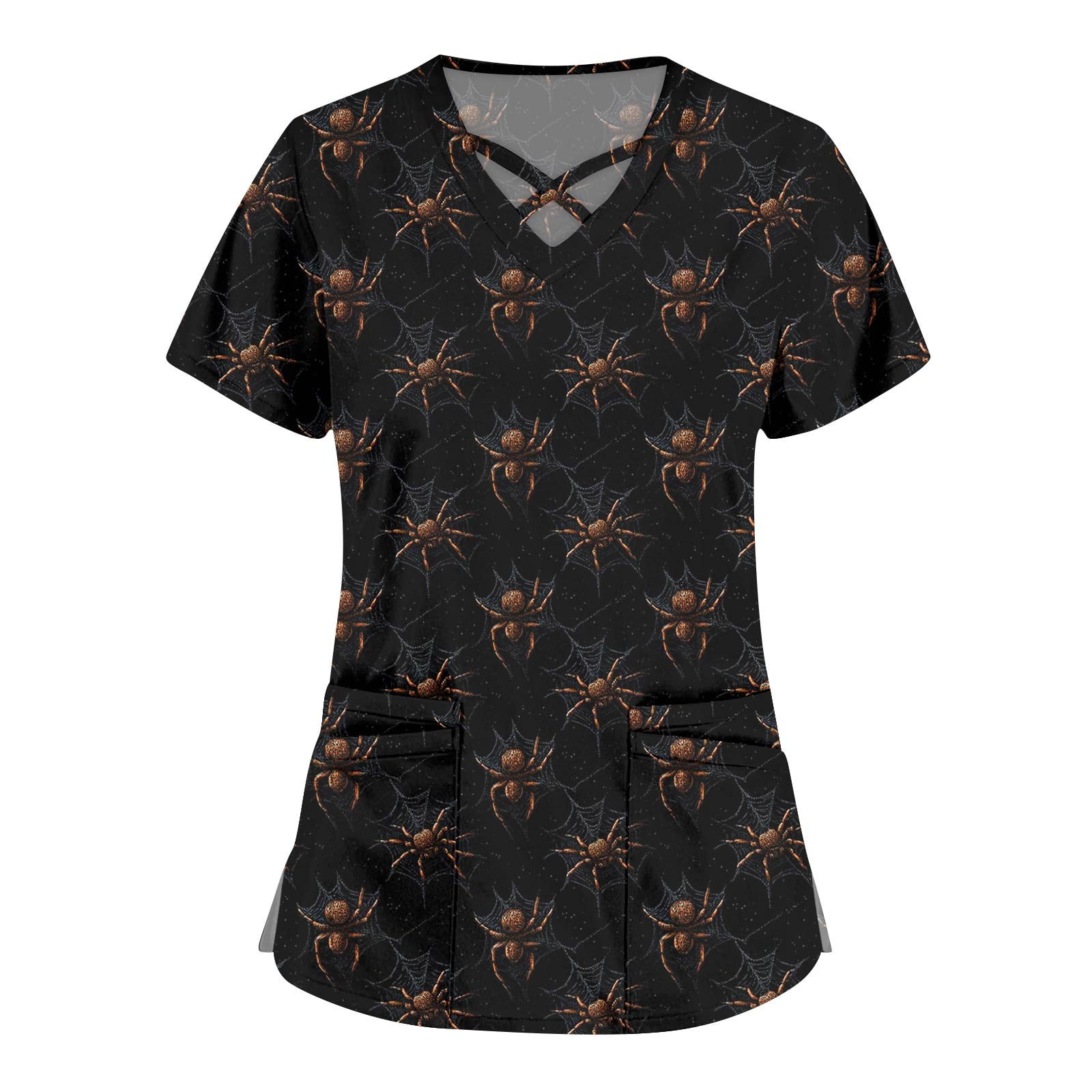 MLQIDK Halloween Scrub Tops Women Plus Size Nurse Uniform Shirts Short ...