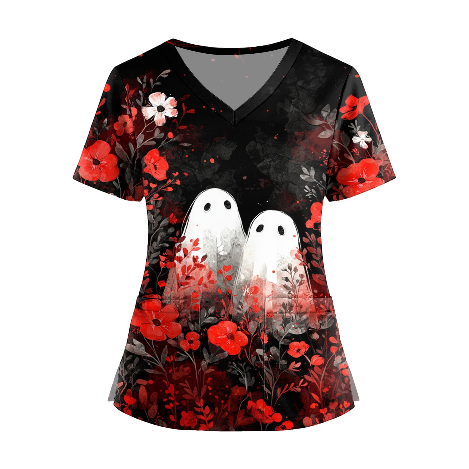 MLQIDK Halloween Scrub Tops Women Plus Size Nurse Uniforms Short Sleeve ...