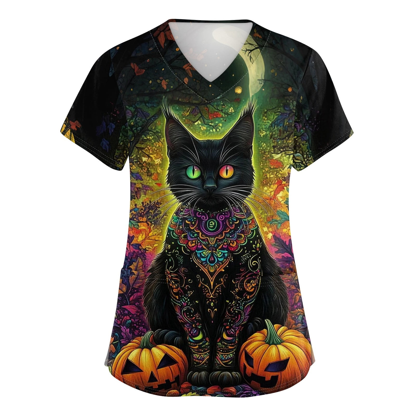 MLQIDK Halloween Scrub Tops Women Plus Size Nurse Uniforms Short Sleeve ...