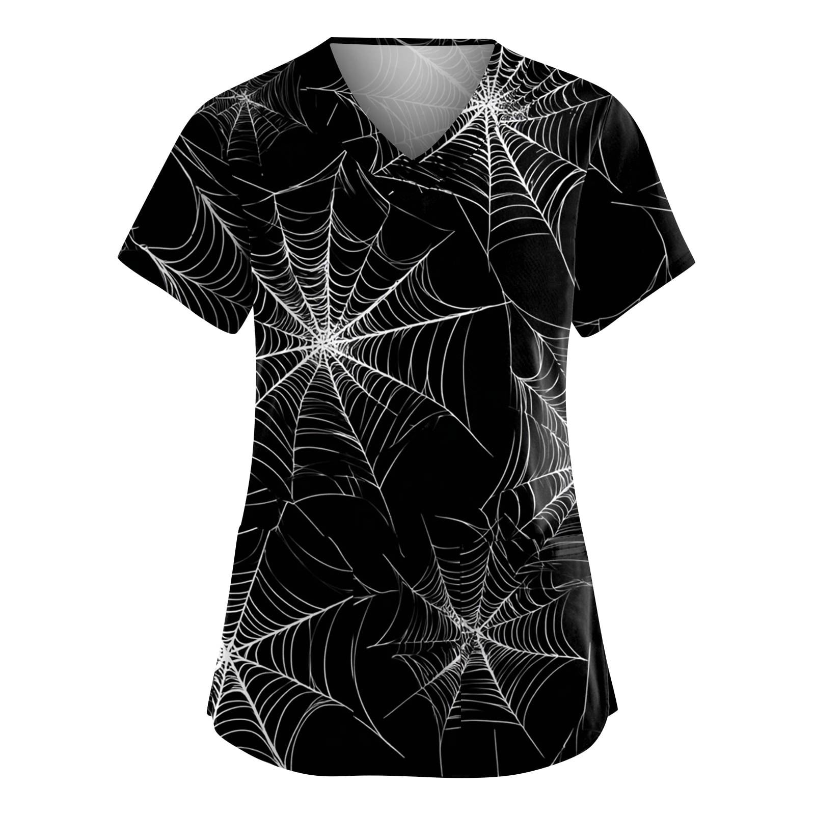 MLQIDK Halloween Scrub Tops Women Plus Size Spooky Season Scrub Shirts ...