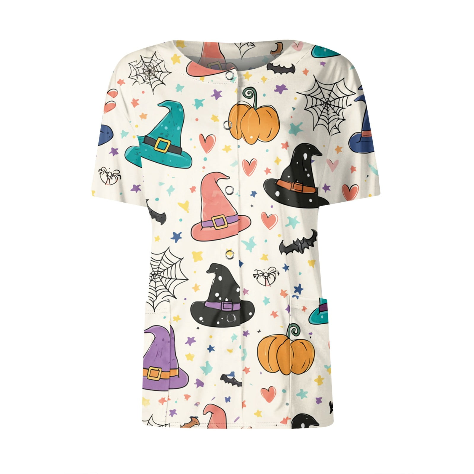 MLQIDK Halloween Scrubs Sets for Women Pumpkin Ghost Bat Printed Short ...