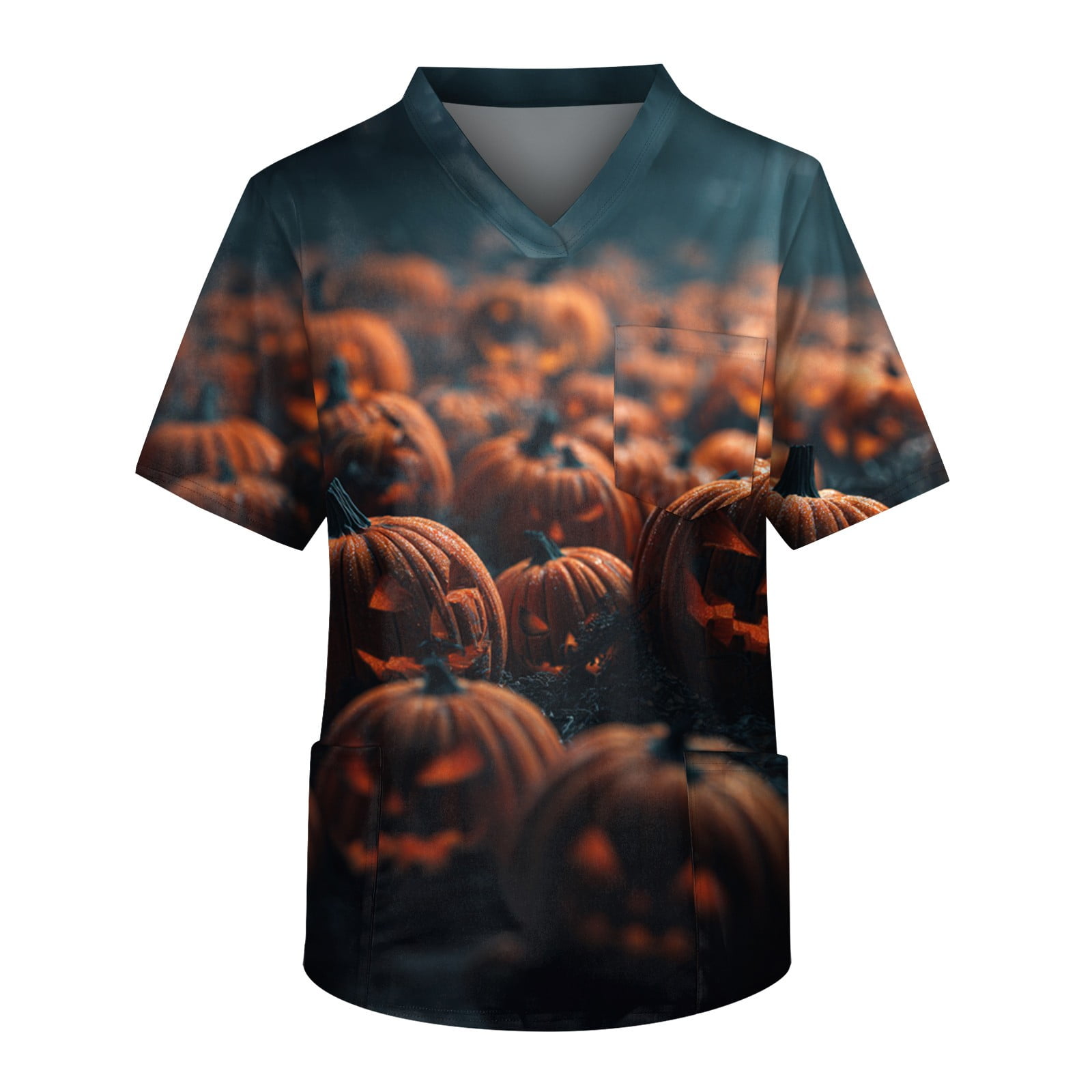 MLQIDK Halloween Scrubs for Men Short Sleeve Pumpkin Ghost Bat Printed ...