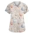 MLQIDK Happy Easter Bunny Scrubs for Curvy Women Plus Size V Neck Short ...