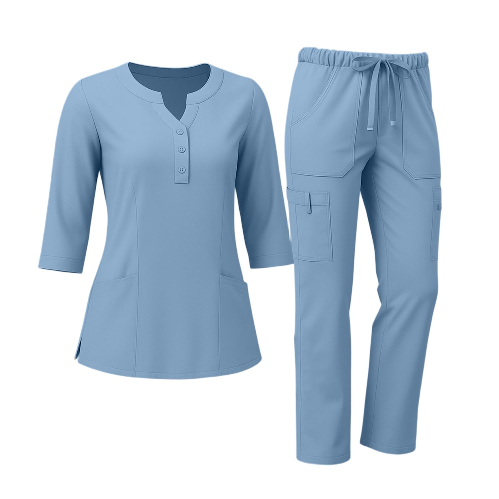 MLQIDK Light Blue Scrubs Sets for Women Plus Size Medical Uniforms ...