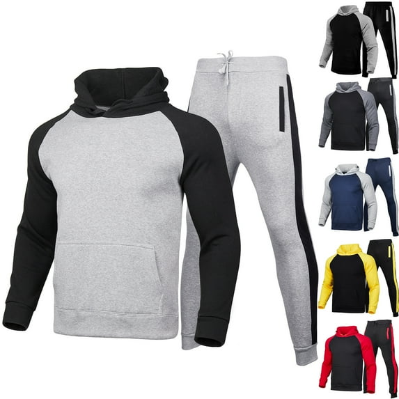 MLQIDK Men's Big and Tall Workout Gym 2 Piece Set Winter Sweatsuits ...