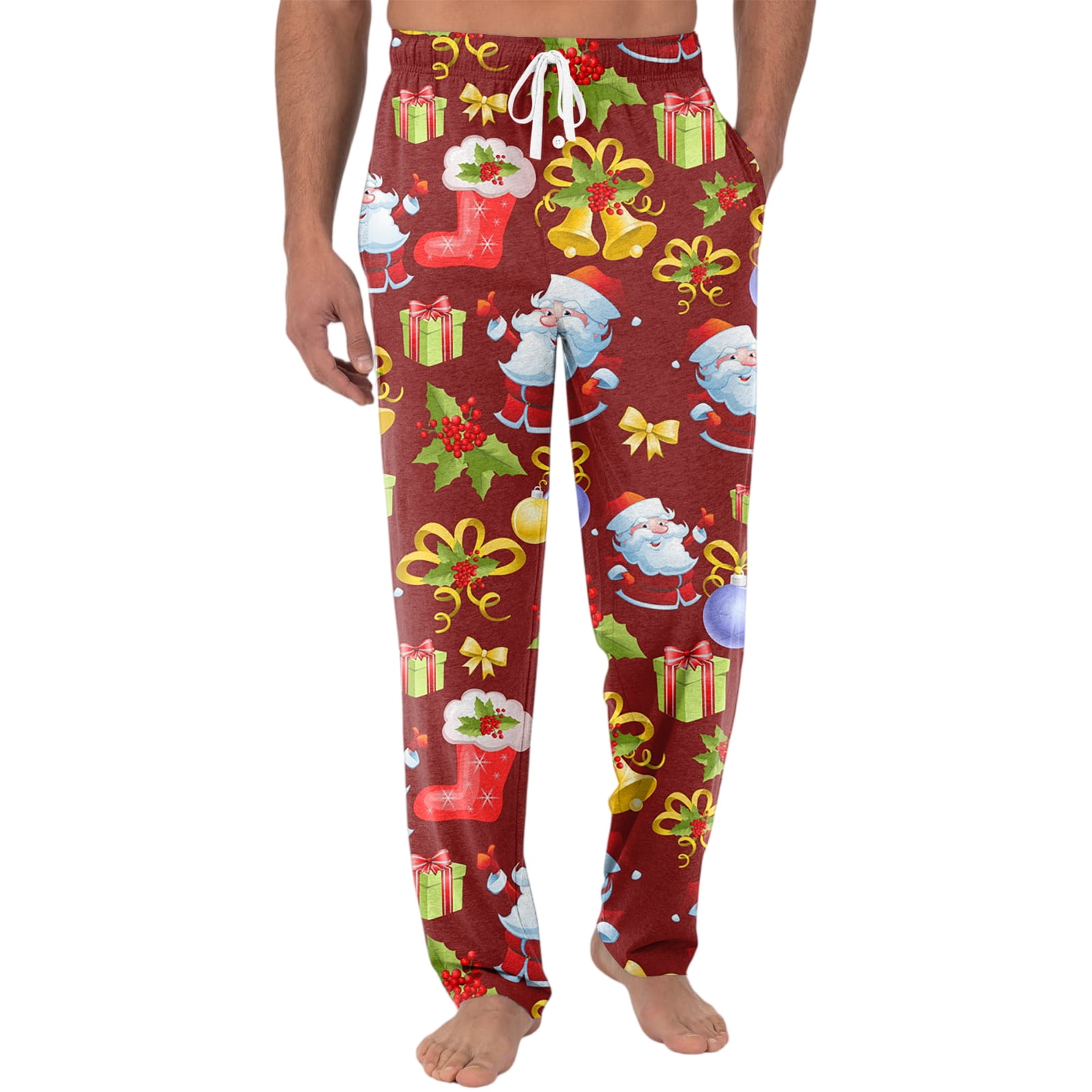 MLQIDK Men's Christmas Pajama Pants 2025 Lounge Wide Leg Santa Xmas ...