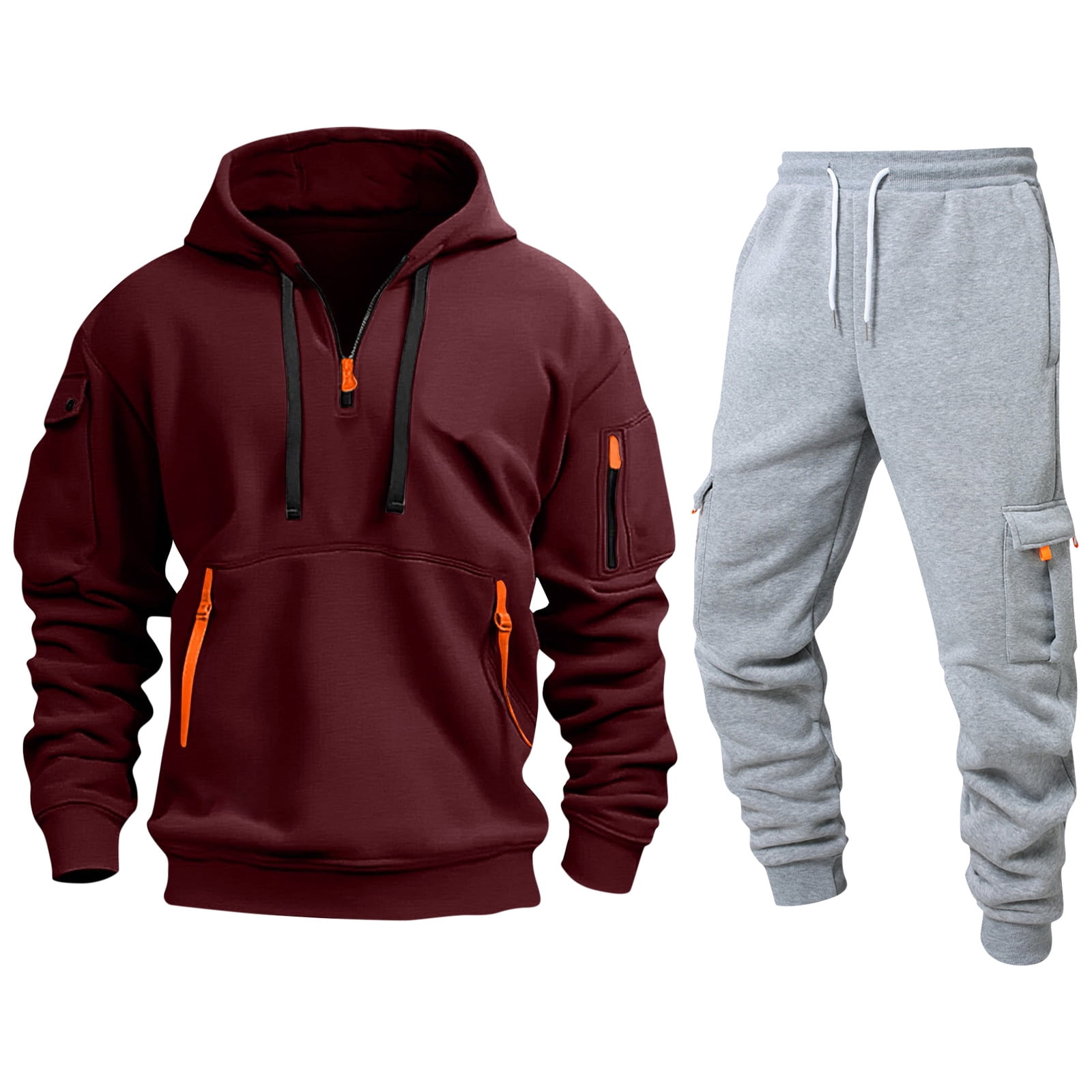 MLQIDK Men's Track Suits 2 Piece Set Winter Workout Gym Fleece Hoodie ...