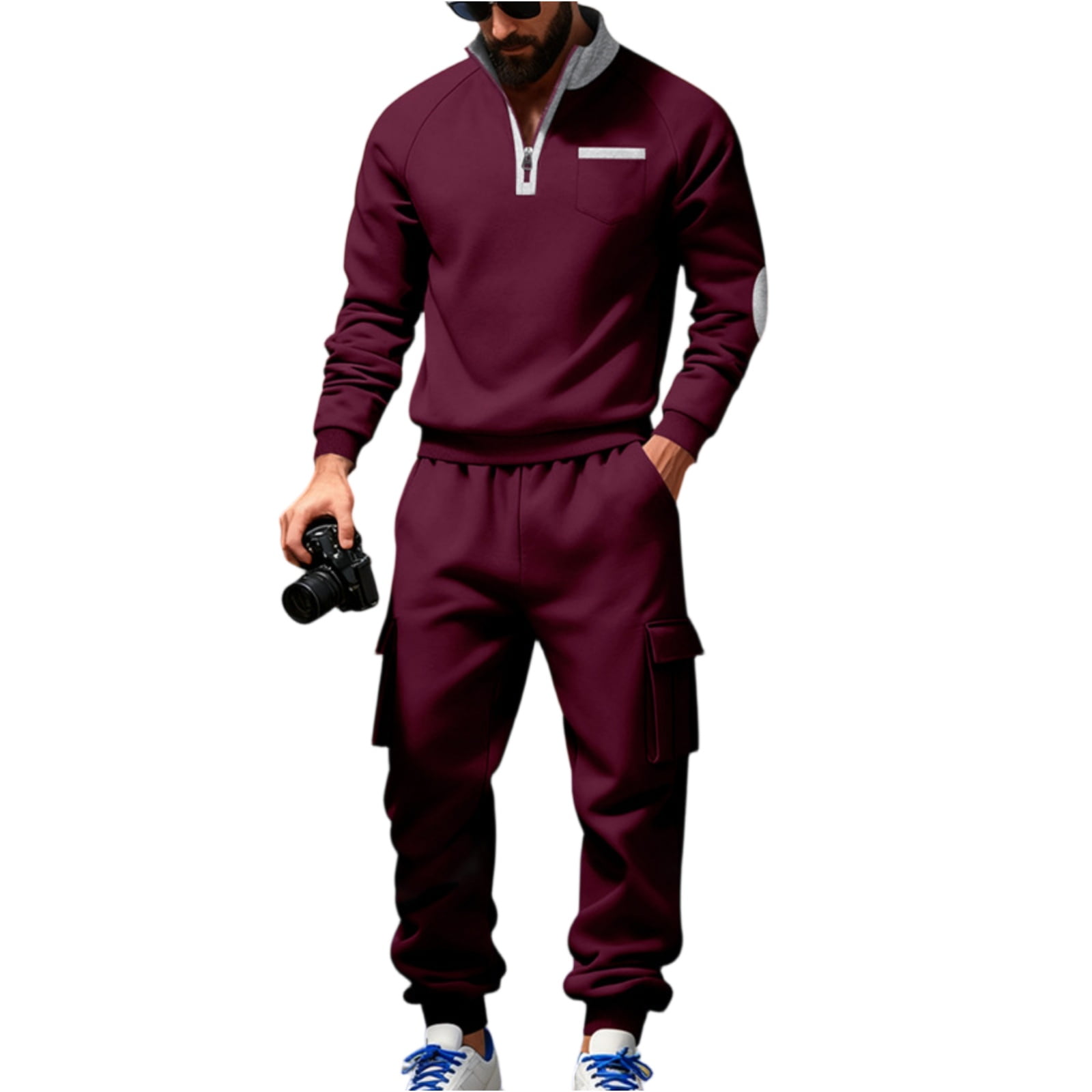 MLQIDK Mens 2 Piece Sweatsuits Big and Tall Workout Gym Athletic ...