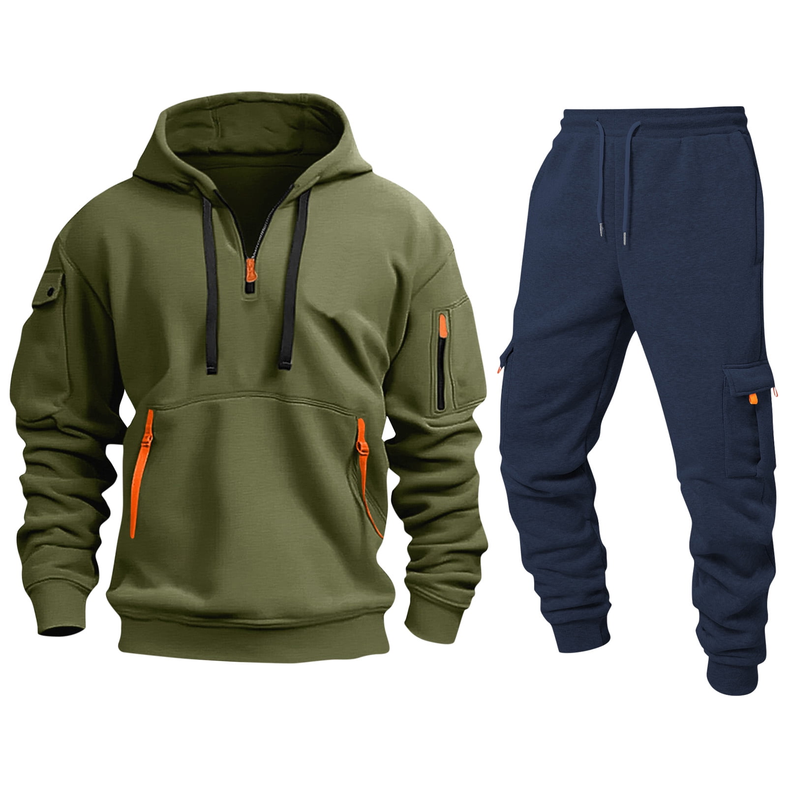 MLQIDK Mens Track Suits Fleece Hoodie and Cargo Sweatpants Workout Gym ...