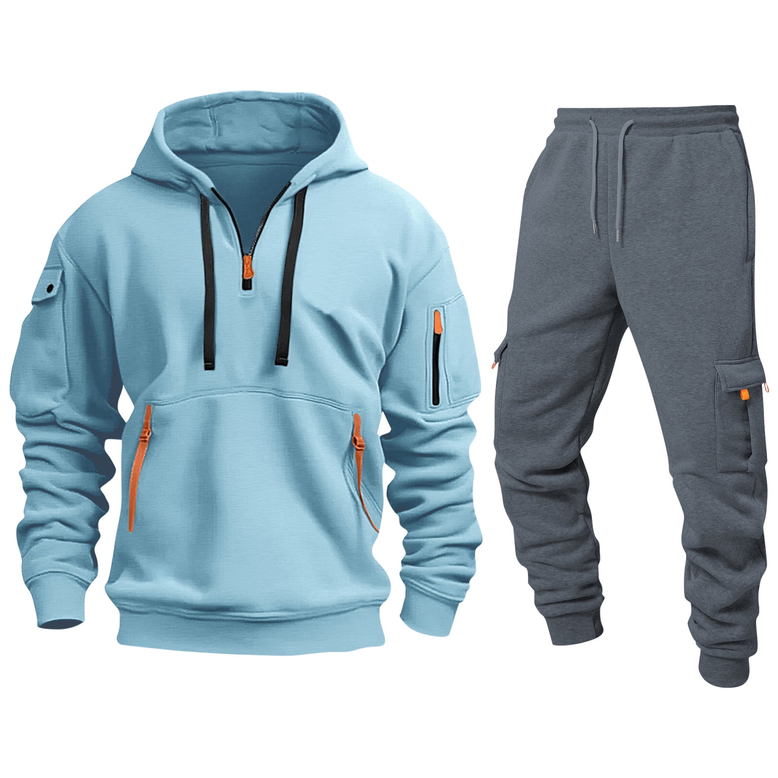 MLQIDK Mens Workout Gym 2 Piece Set Winter Track Suits Fleece Hoodie ...