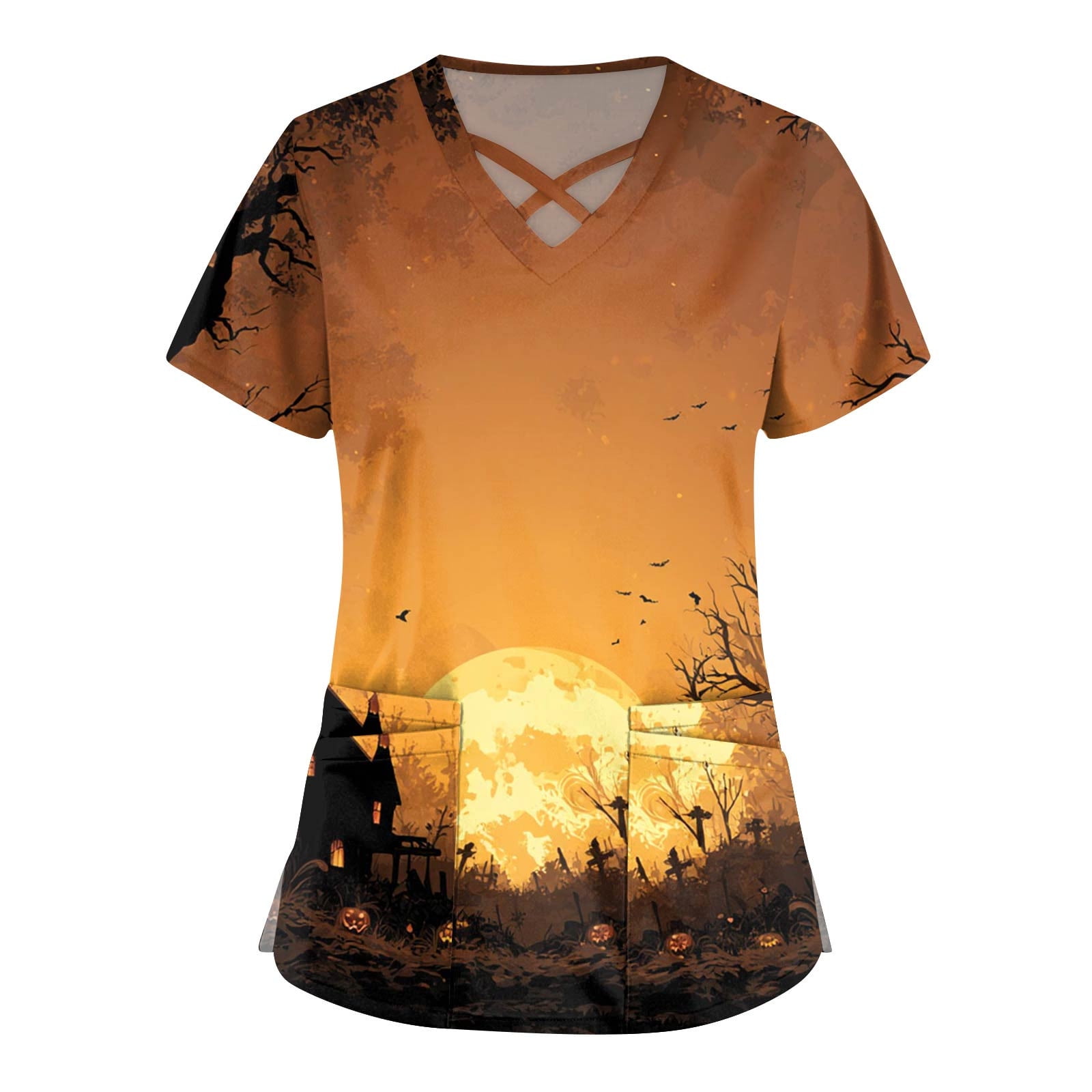 MLQIDK Plus Size Scrubs for Women Stretch Funny Nurse Uniform Shirts V Neck Short Sleeve Scrub ...