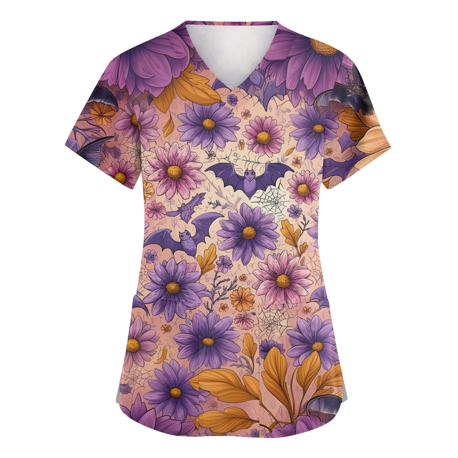 MLQIDK Plus Size Scrubs for Women Stretch Short Sleeve Pumpkin Ghost ...