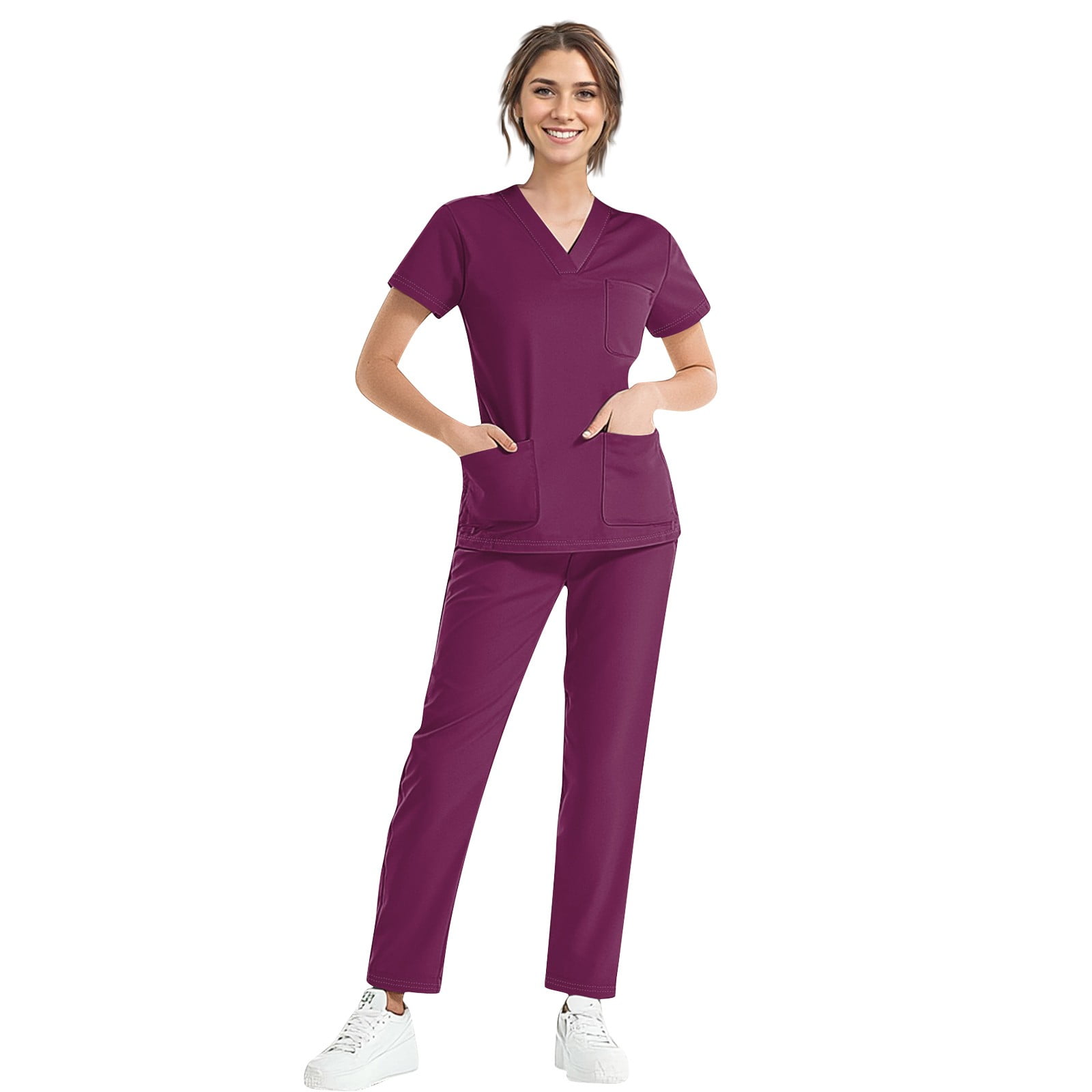 MLQIDK Purple Scrubs Sets for Women Plus Size Nursing Top Stretchy V ...