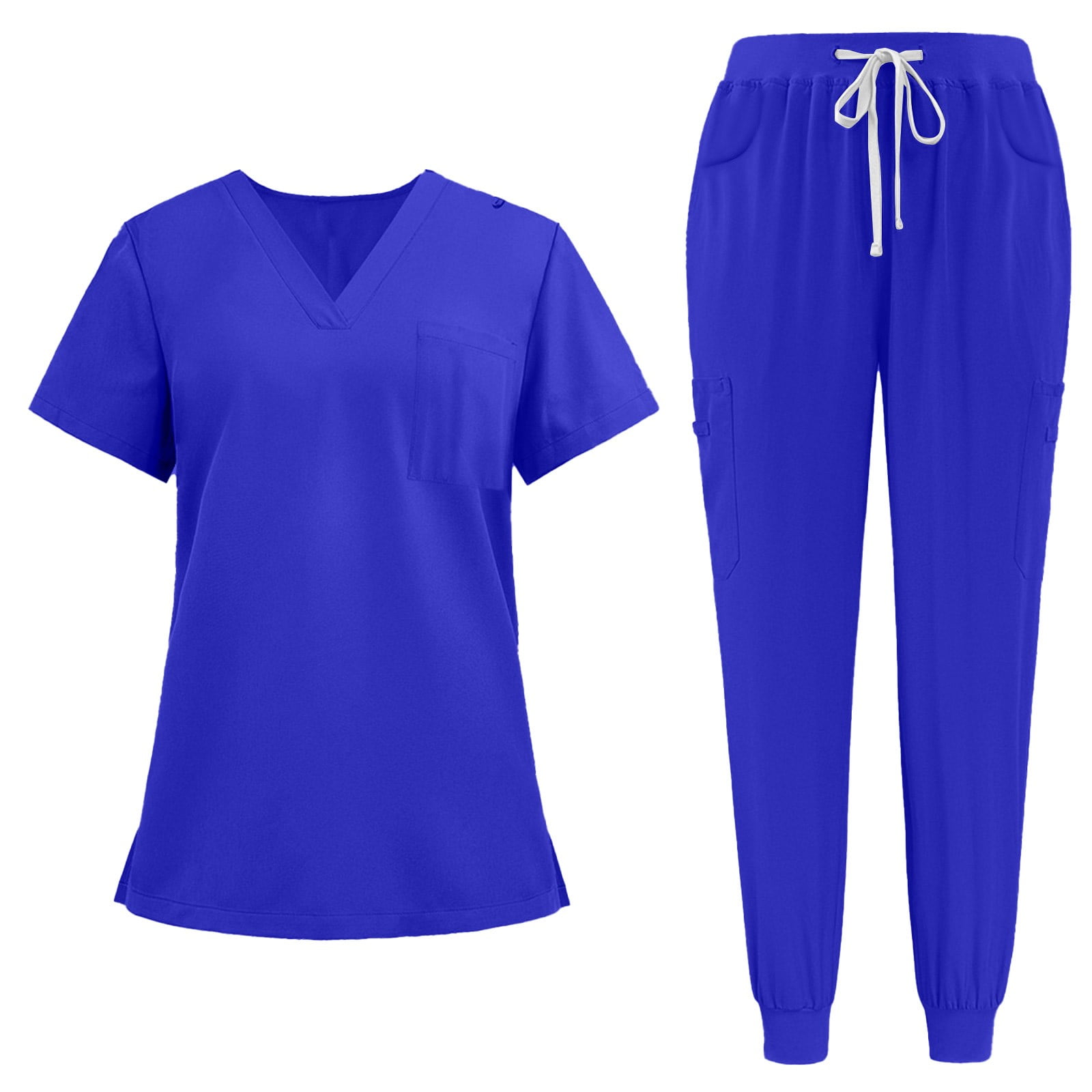 MLQIDK Royal Blue Scrubs Sets for Women Plus Size Nursing Uniforms ...