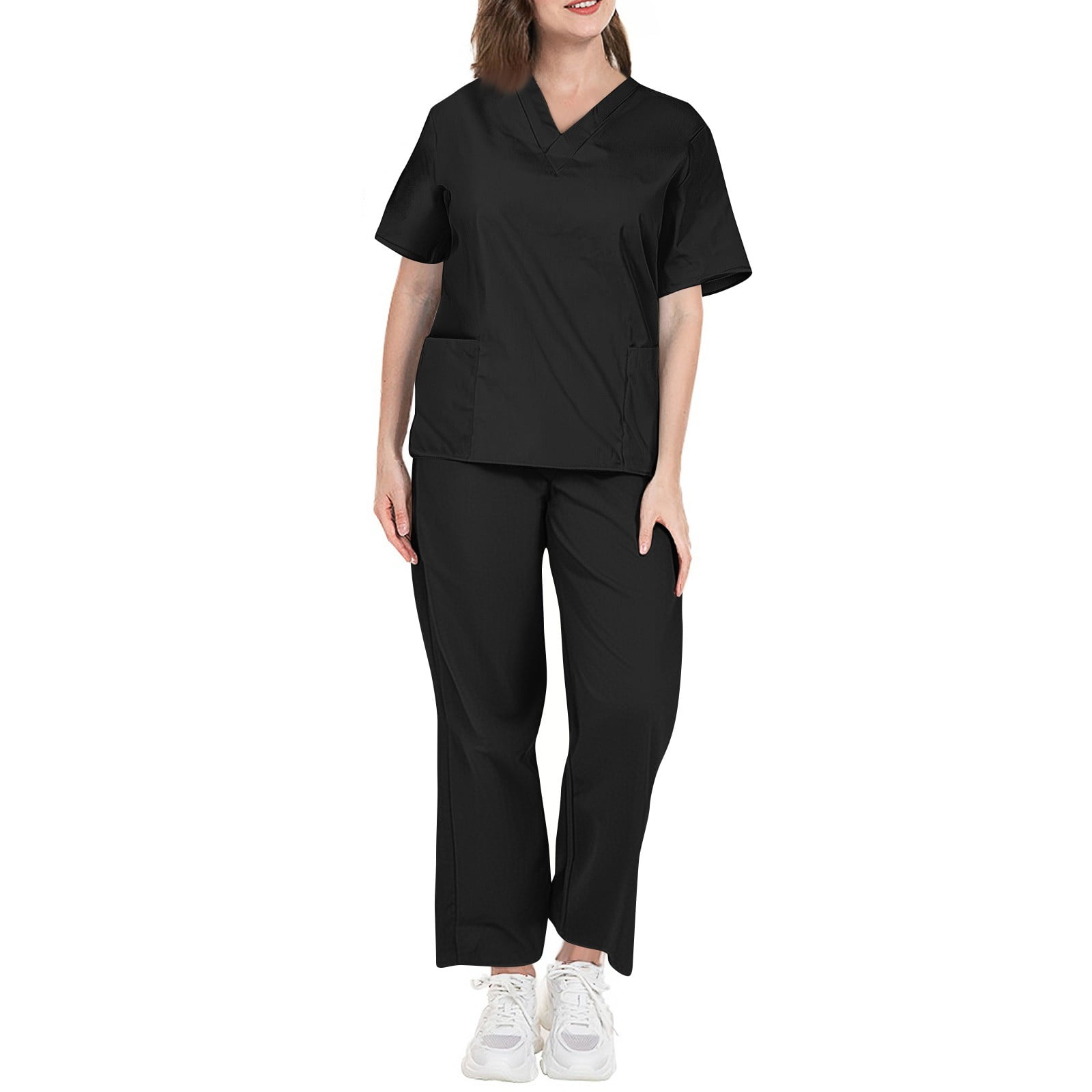 MLQIDK Scrub Sets for Woman Plus Size Nurse Uniforms Stretchy V Neck ...