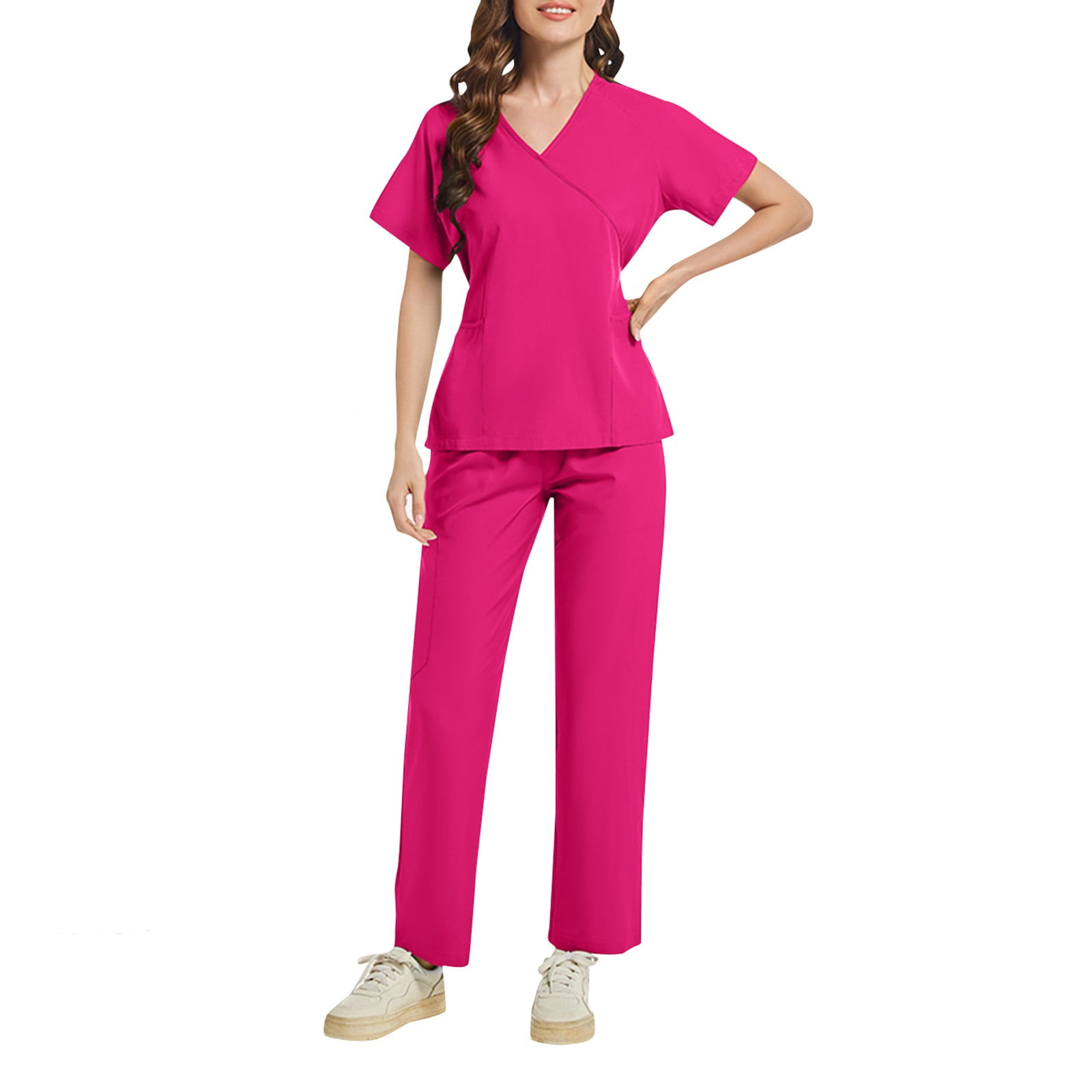 MLQIDK Scrub Sets for Woman Plus Size Nursing Uniforms Stretchy V-Neck ...