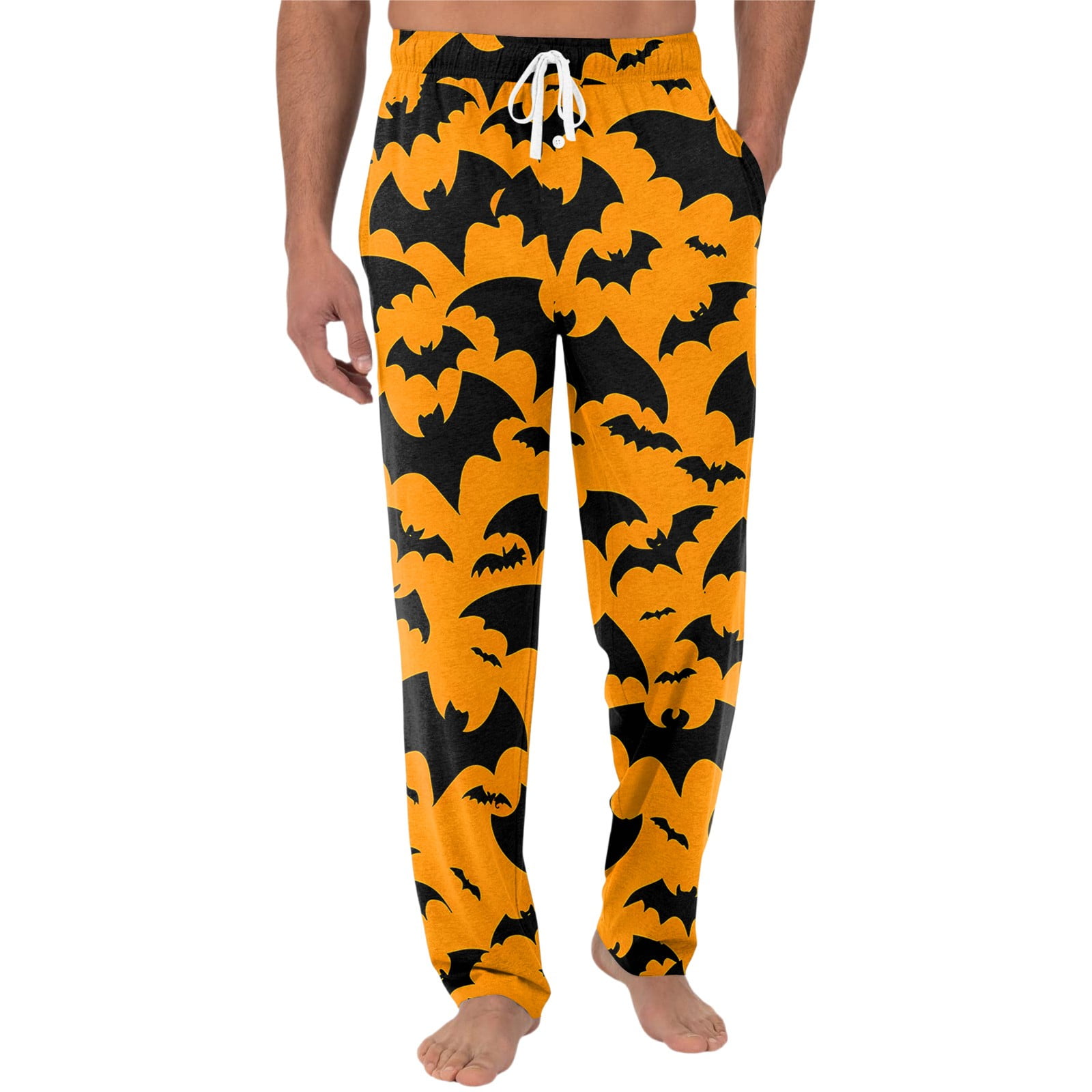 MLQIDK Mens Pajama Pants Halloween Pjs Halloween Loose fit Pumpkin Bat ...