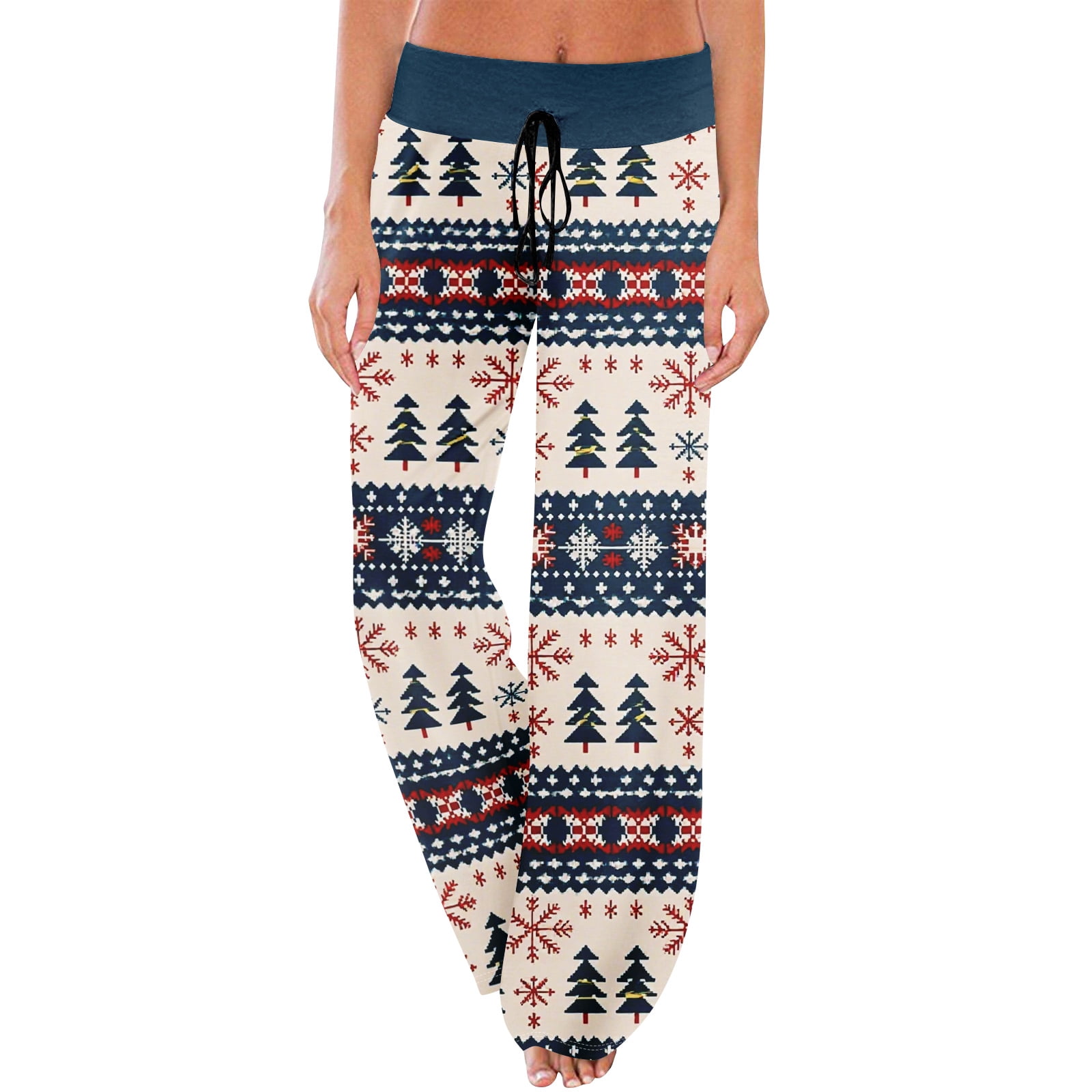 MLQIDK Women's Christmas Santa Xmas Tree Snowflake Pajama Pants Plush ...